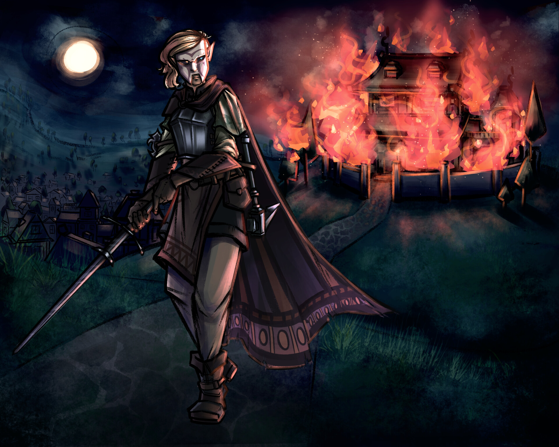 ArtStation - Elf knight set her house on fire