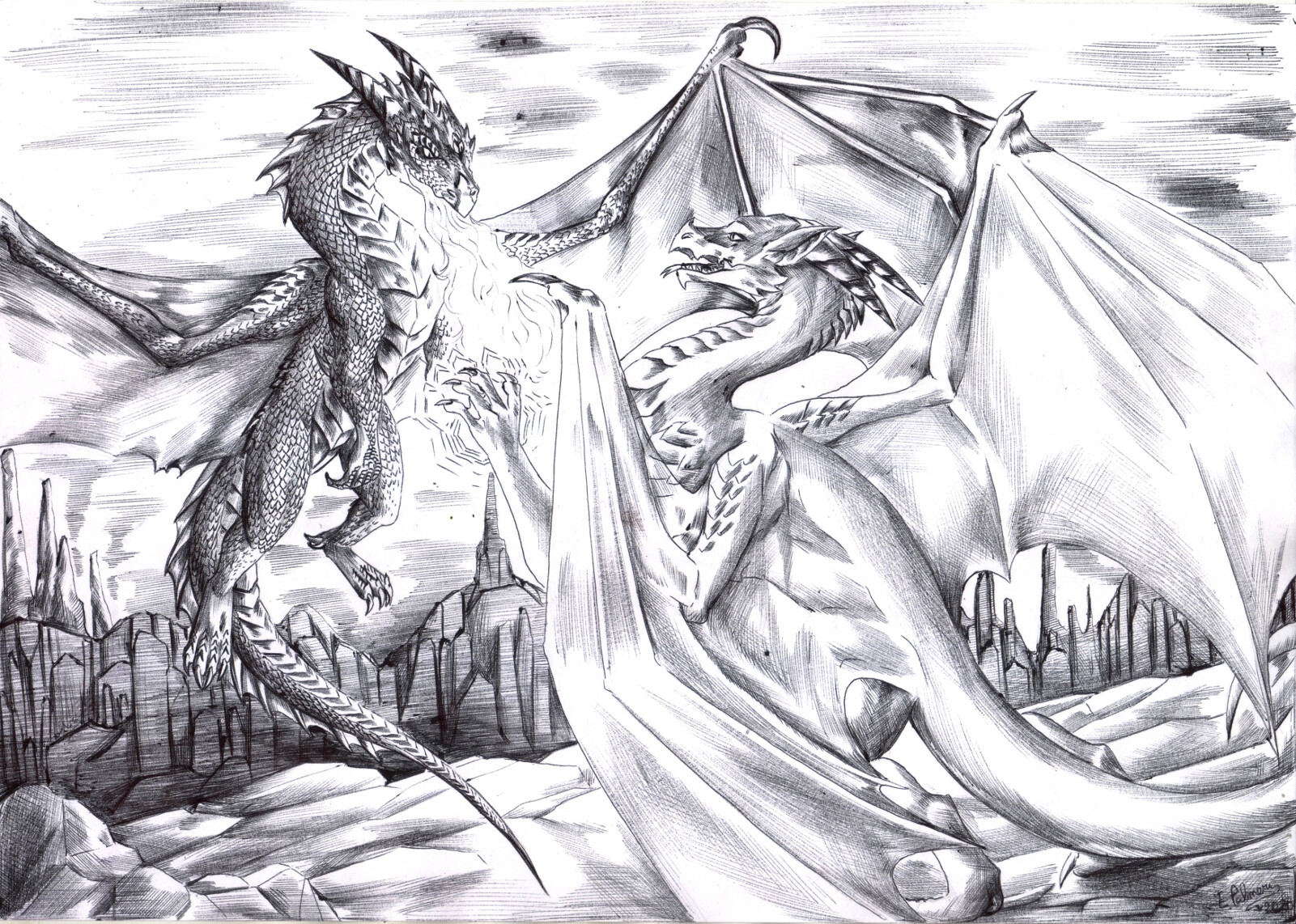 Pencil Drawings Of Dragons Fighting