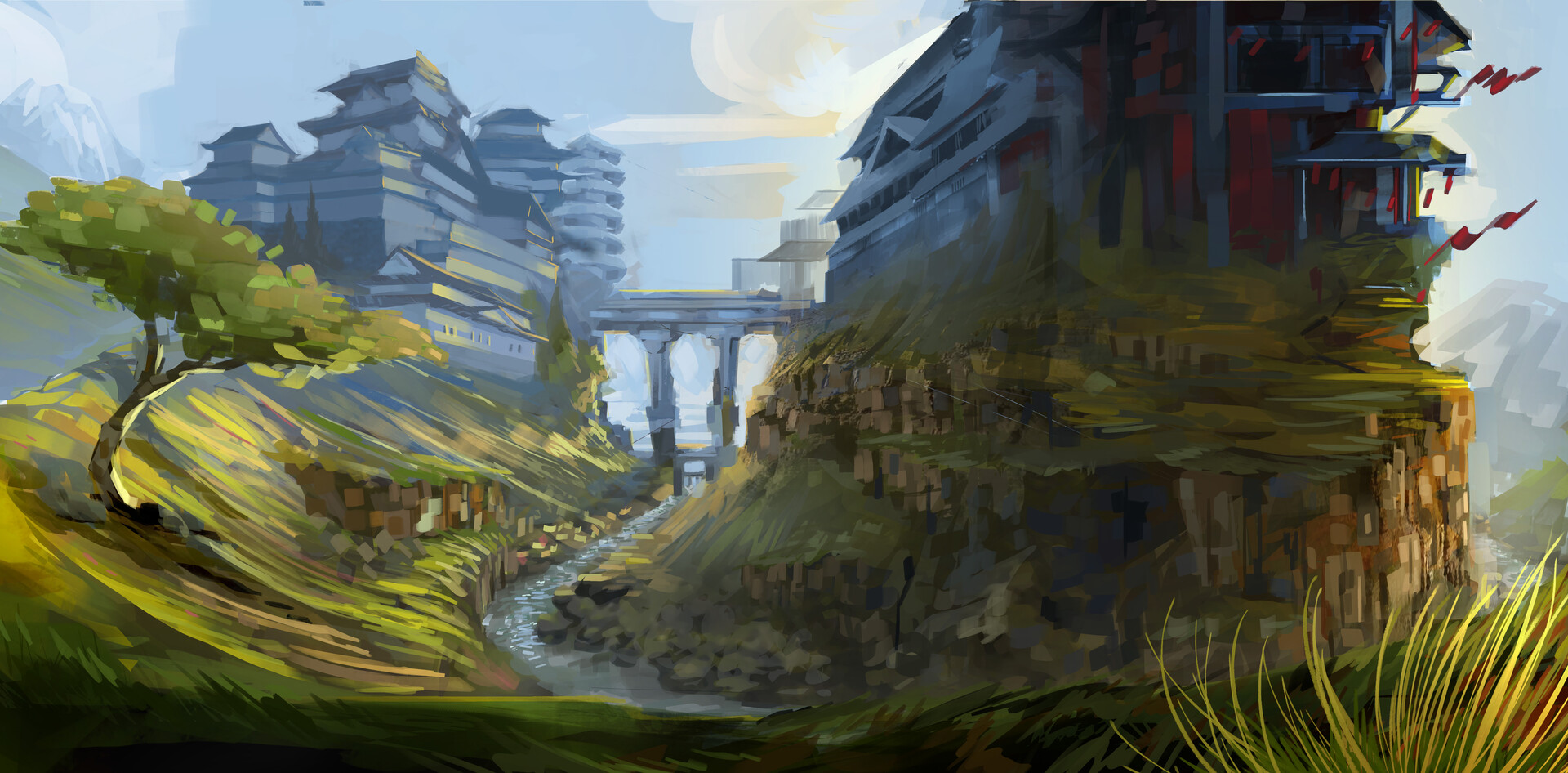 ArtStation - castle with stream