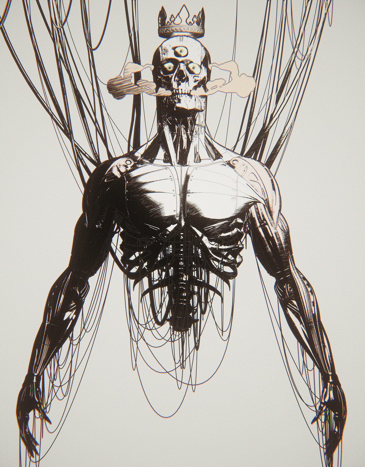 Hirokazu Yokohara - The Three-Eyed King in Blender illustration style