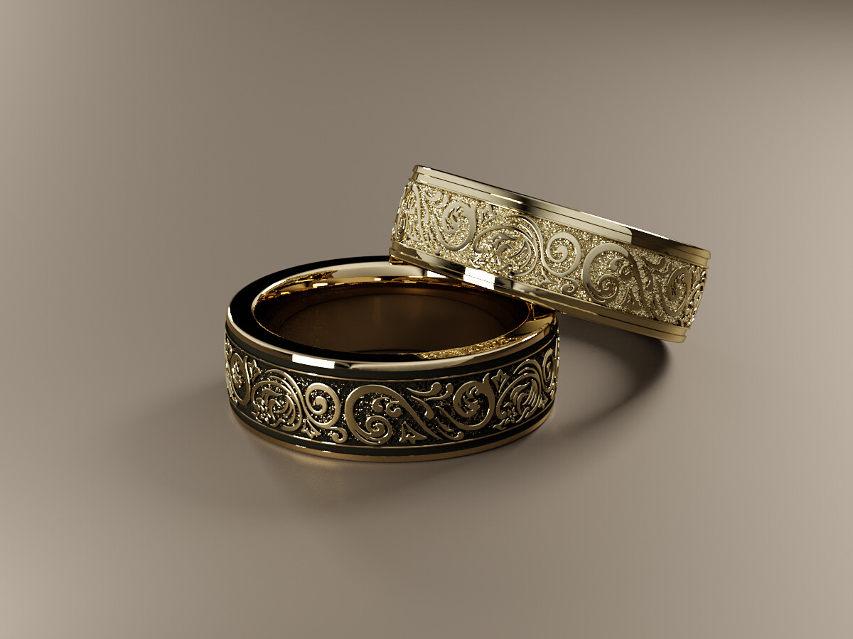 Design Studio "Monaco Felice" - Ornamental Gold Ring with Patina and ...
