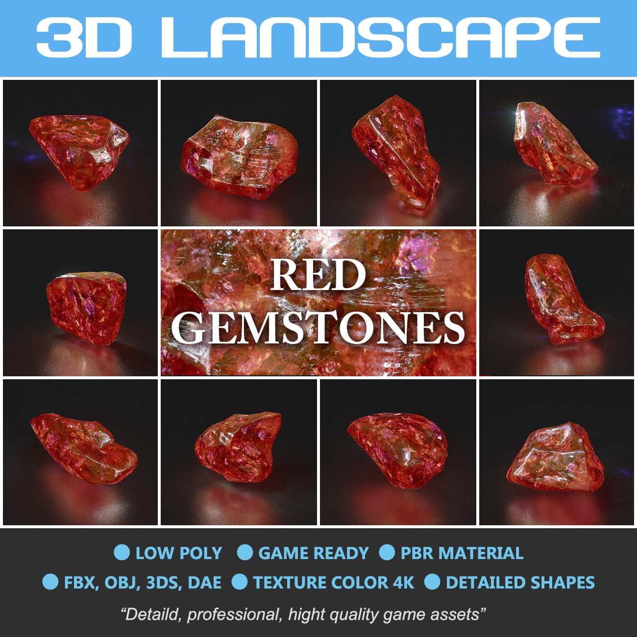 ArtStation - Low poly Red Gemstone Pack 200115