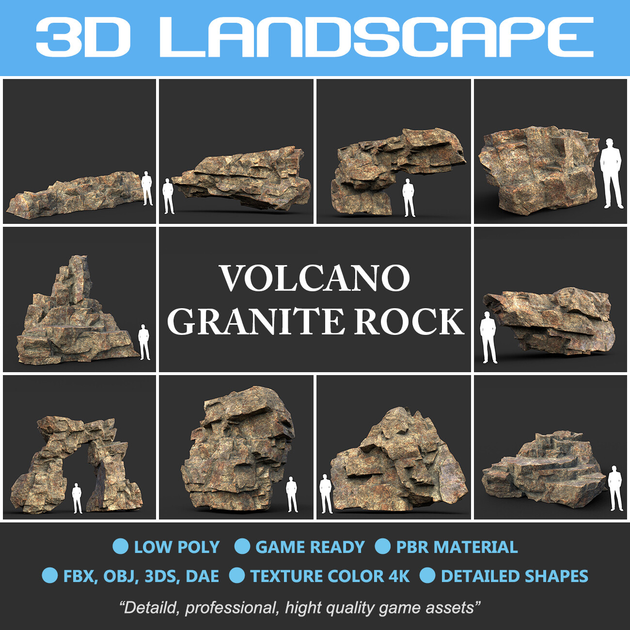 ArtStation - Low poly Granite Cliff Rock 01 191230 Pack A