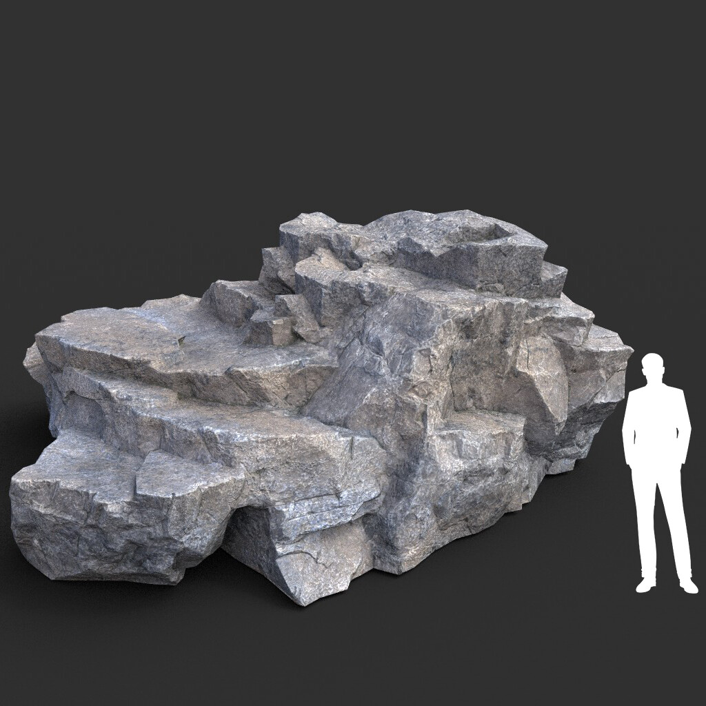 3D Models by 3D Landscape - Low poly Gray Granite Rock 01 200101 Pack B