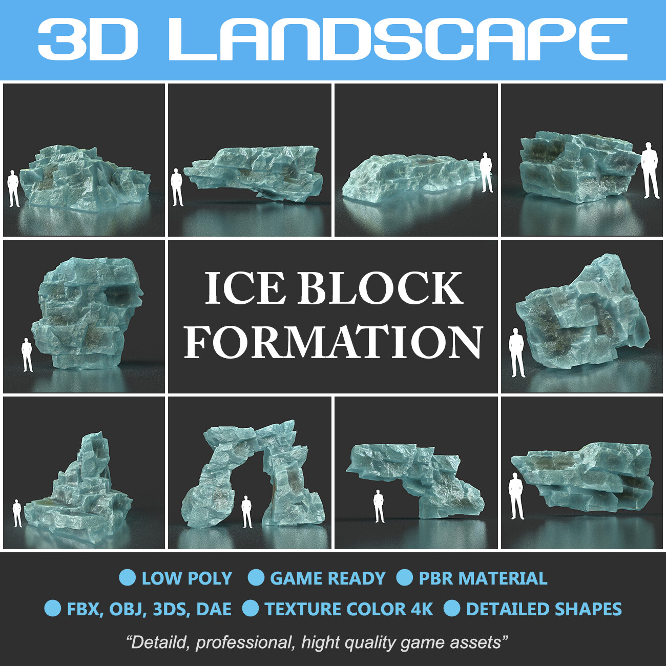 3D Models by 3D Landscape - Low poly Ice Block 01 200226 Pack C