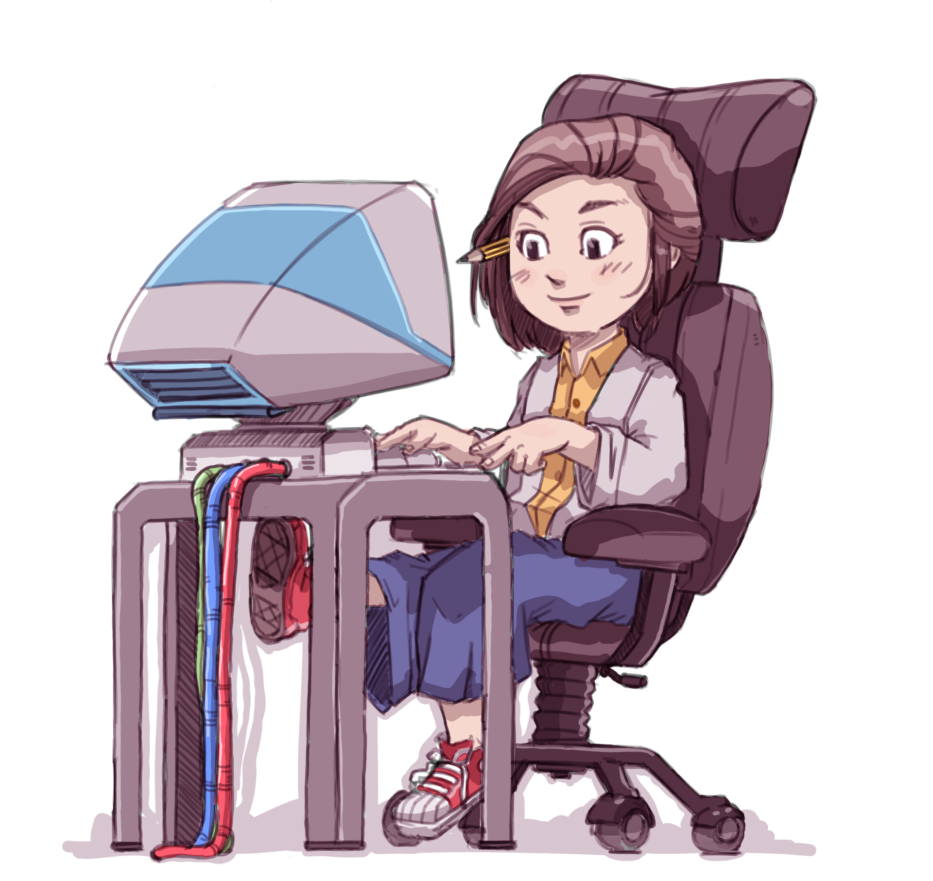ArtStation - Girl on a Desktop