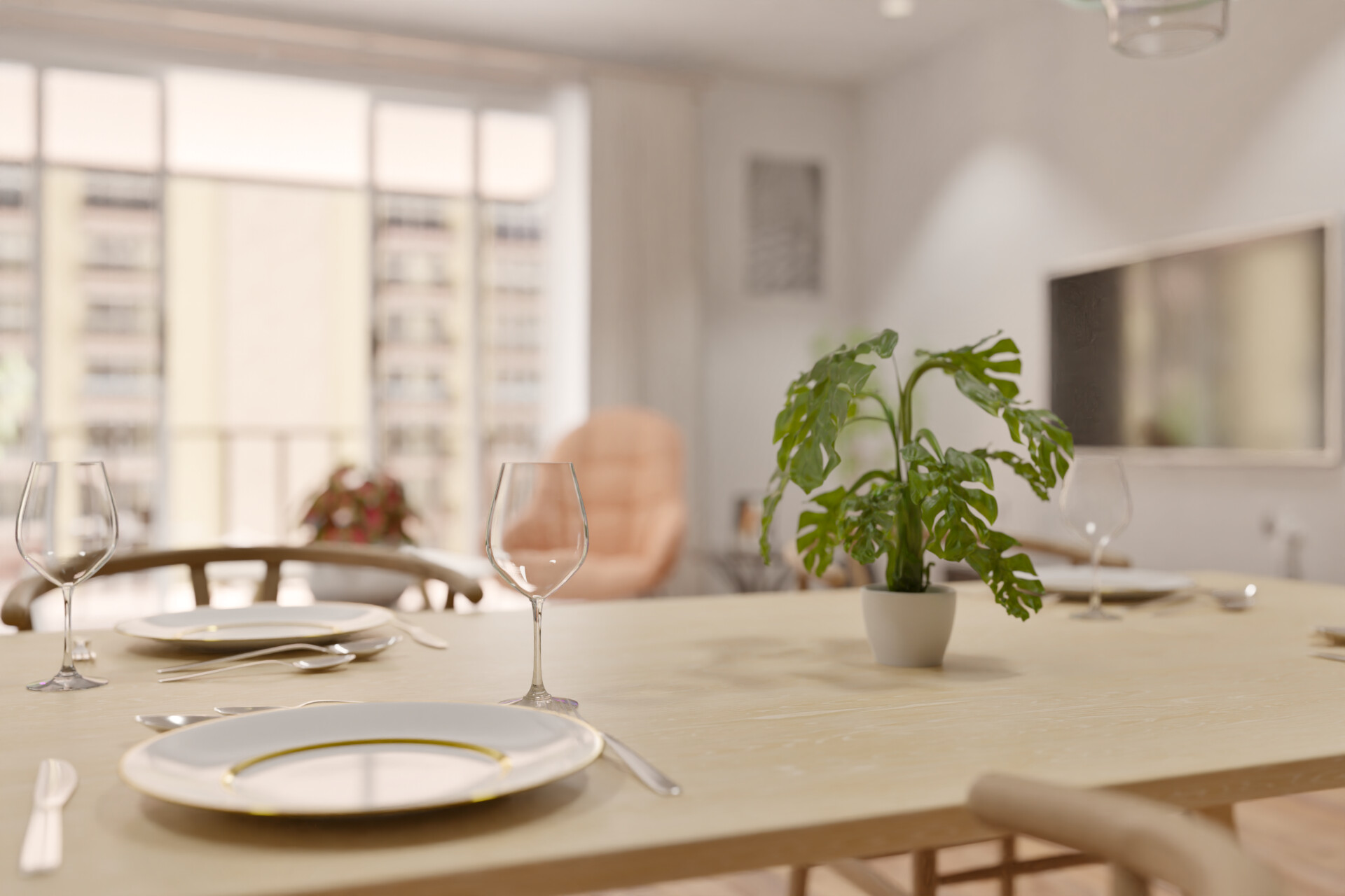 Michael Hodgetts - Archviz - Warm Orange 1-Bedroom Apartment Interior