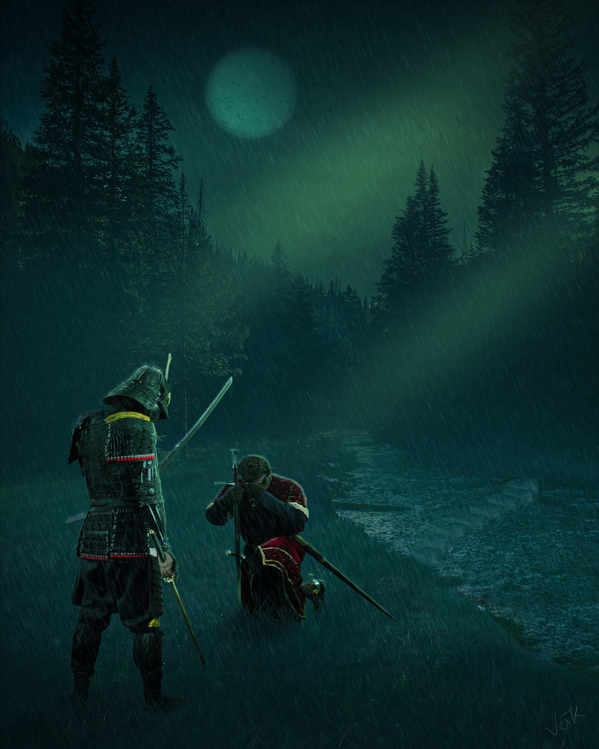 ArtStation - Samurai in Rainy Night