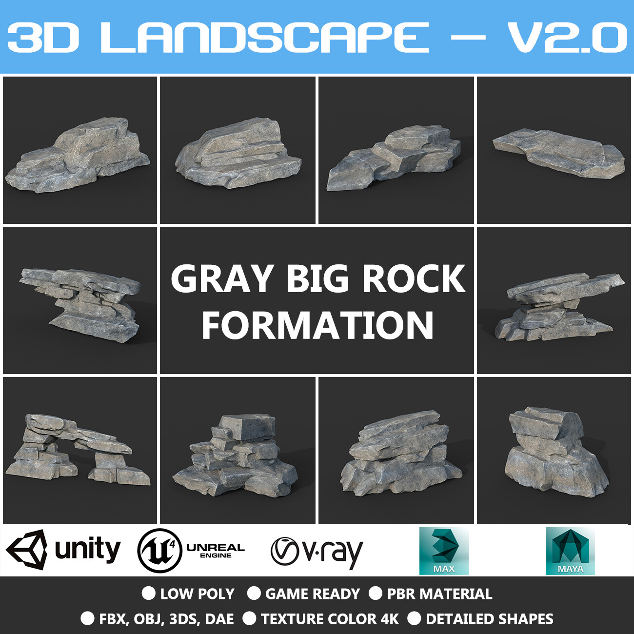 ArtStation - Low poly Big Rock Formation 200928 - Gray