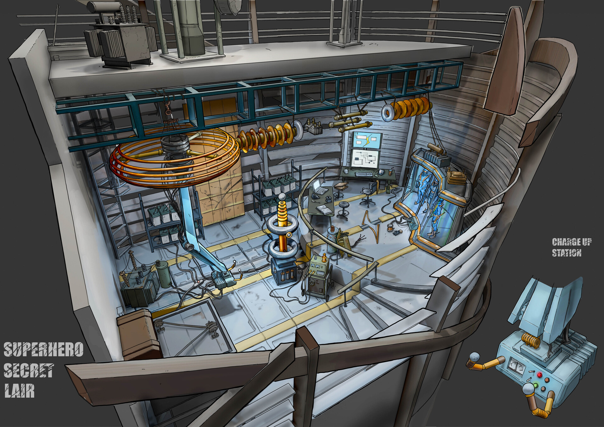 ArtStation - Superhero Secret Lair_FZD (Electricity Generation ...