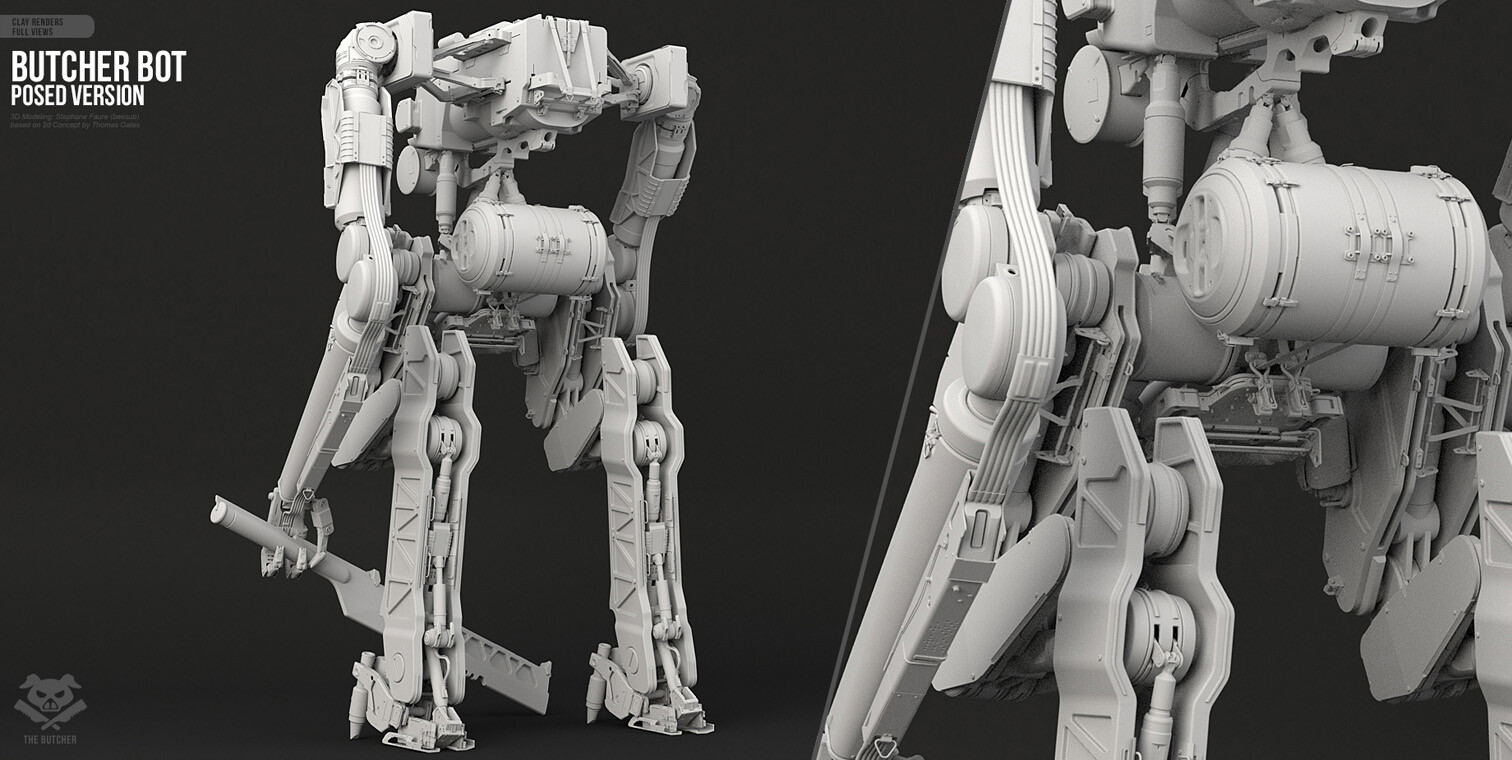 Stephane Faure (beesub) - The Butcher Bot - Neutral Clay renders