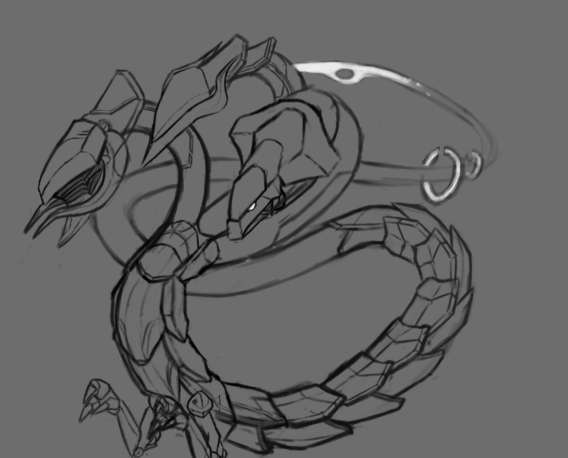 ArtStation - Rough Sketch for a mechanical Hydra creature