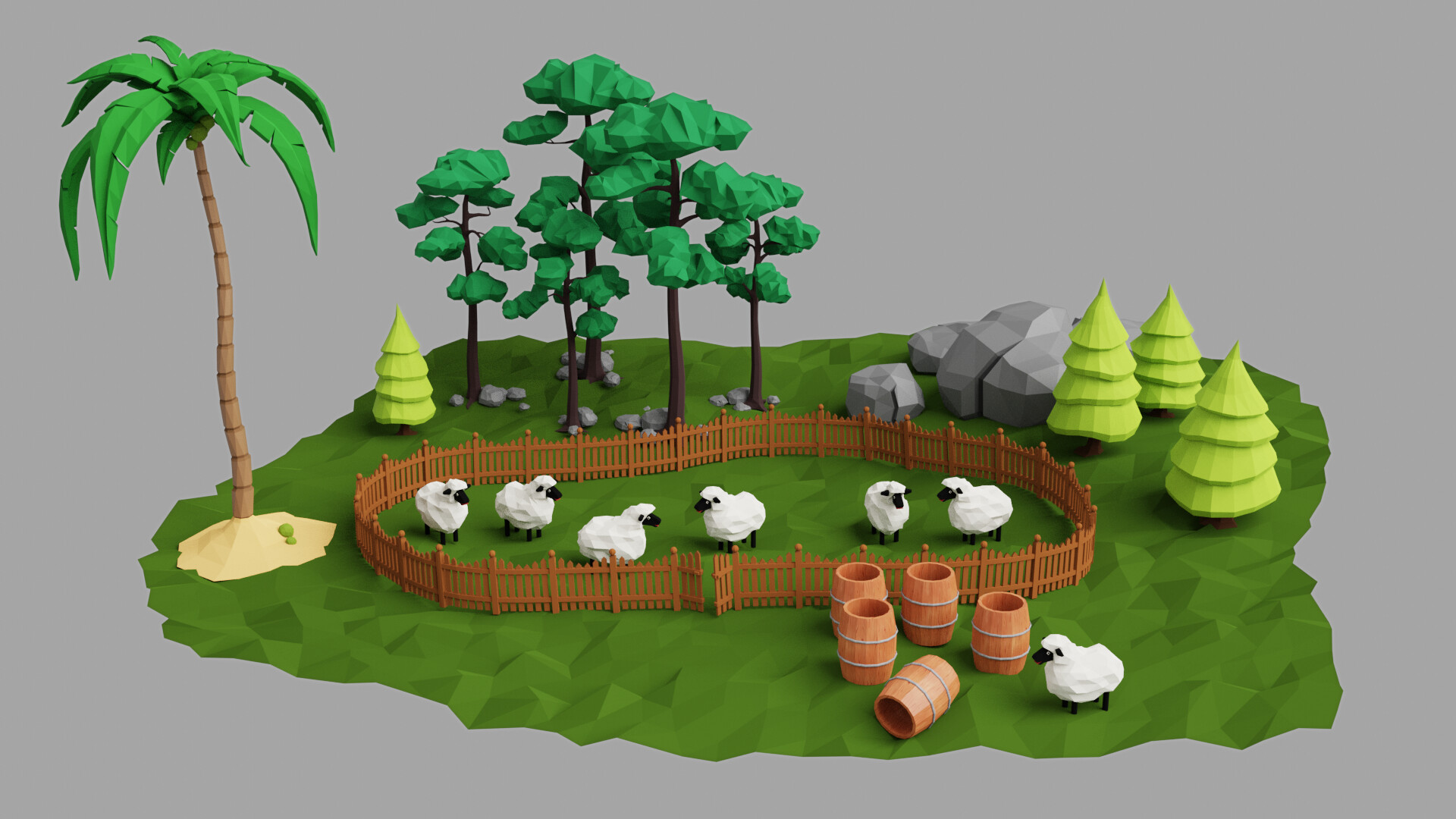 Lilia Ellis - 3D modeling | Blender 2.8 | Props | Low Poly Landscape Scene