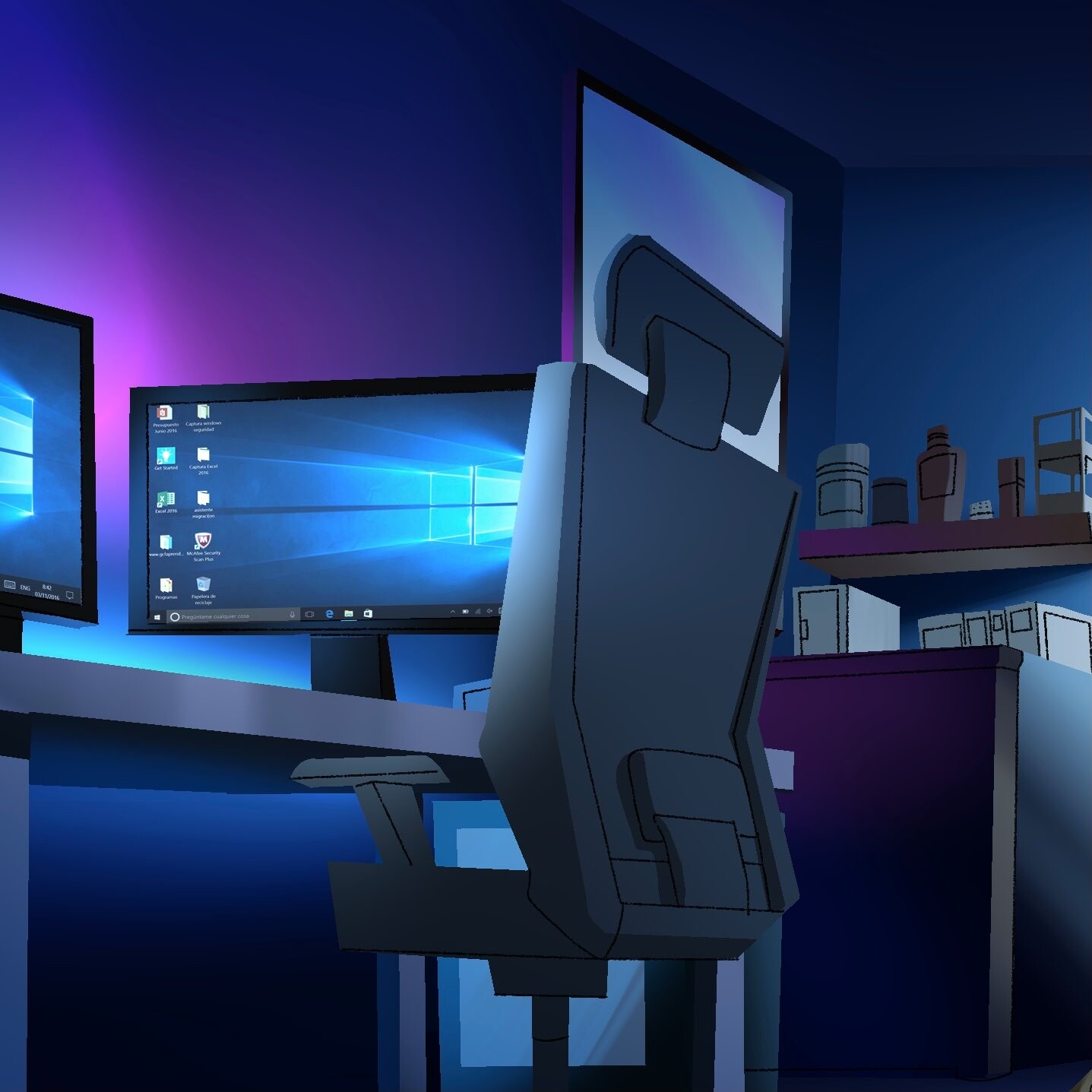 computer room cartoon background