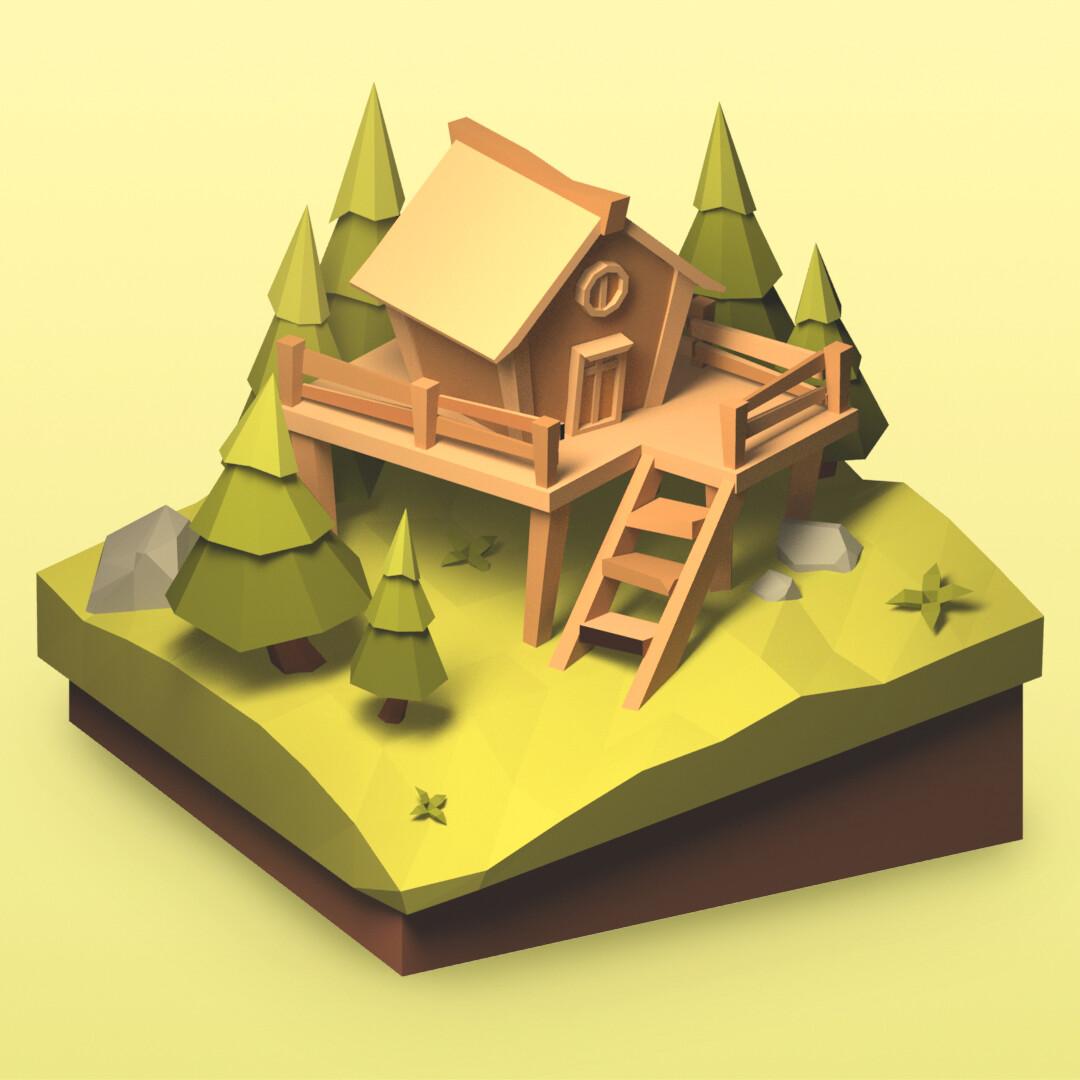 ArtStation - Cottage in nature • Lowpoly diorama