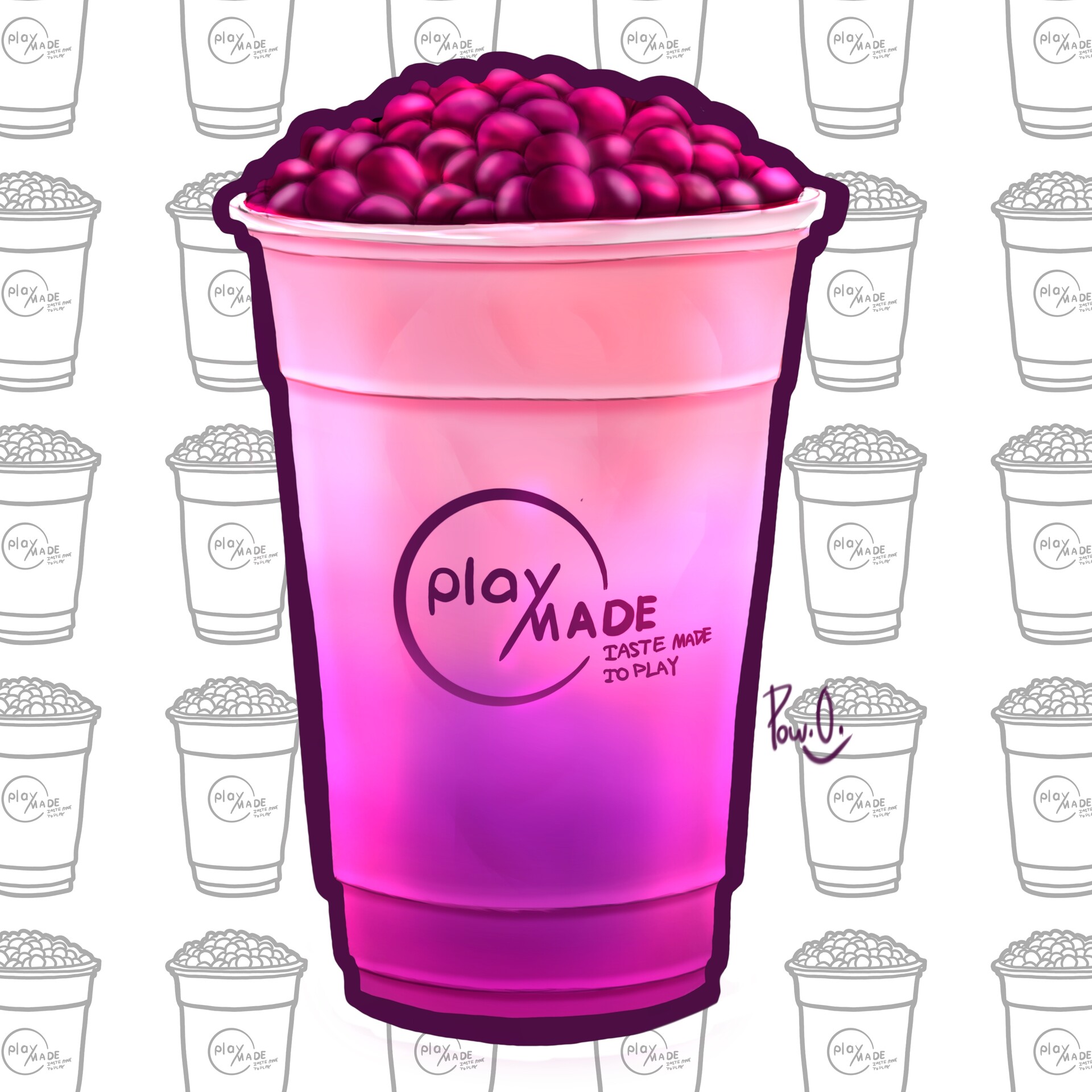 PowPowPix - Grape Yakult Green Tea with Grape Boba (Bubble Tea)
