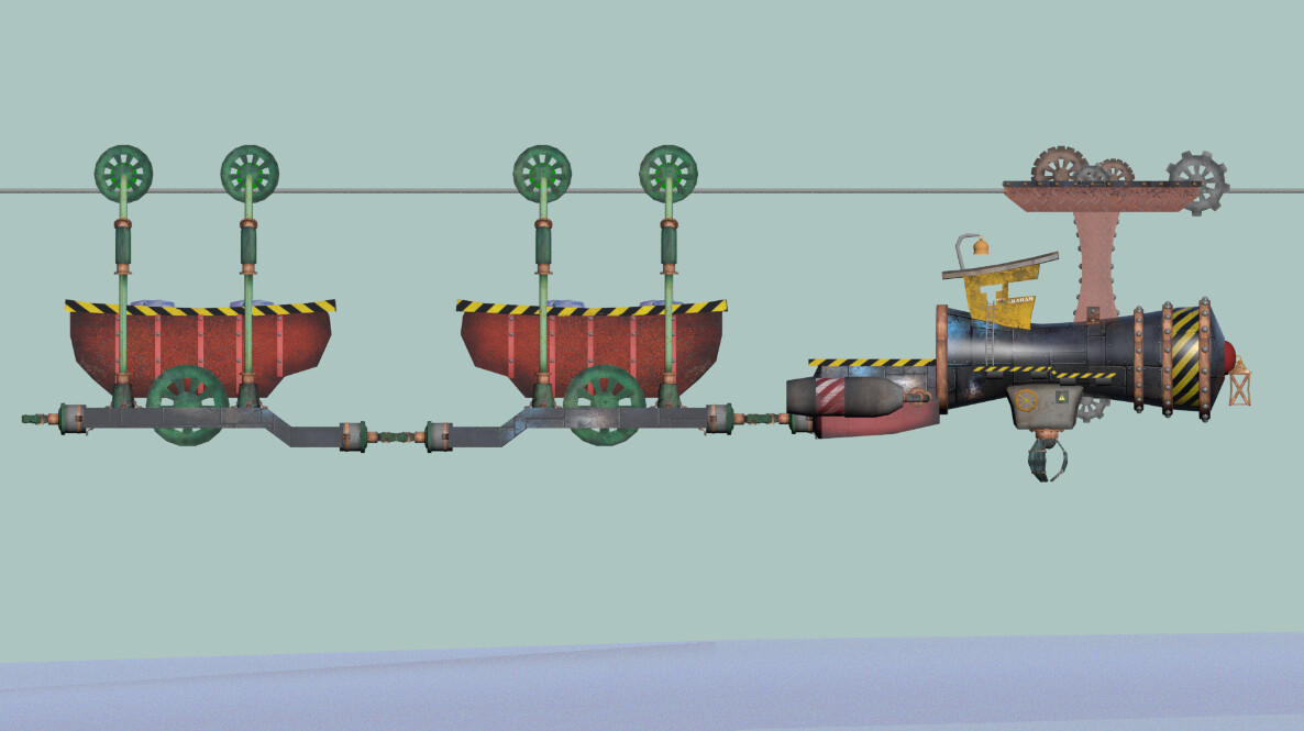 ArtStation - Animatable prop - Steampunk Monorail Train and Carriages
