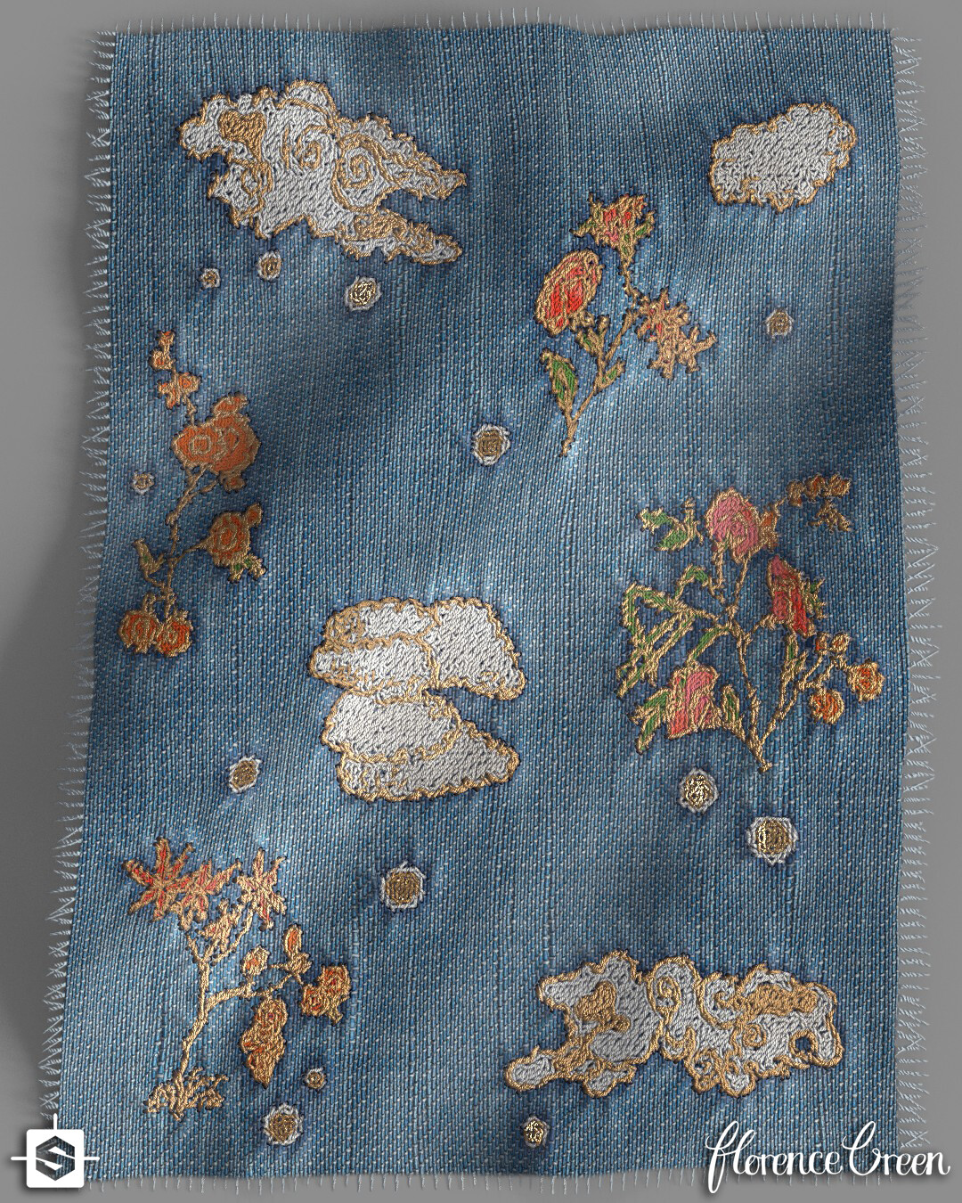 ArtStation - Embroidered Denim Fabric Sample