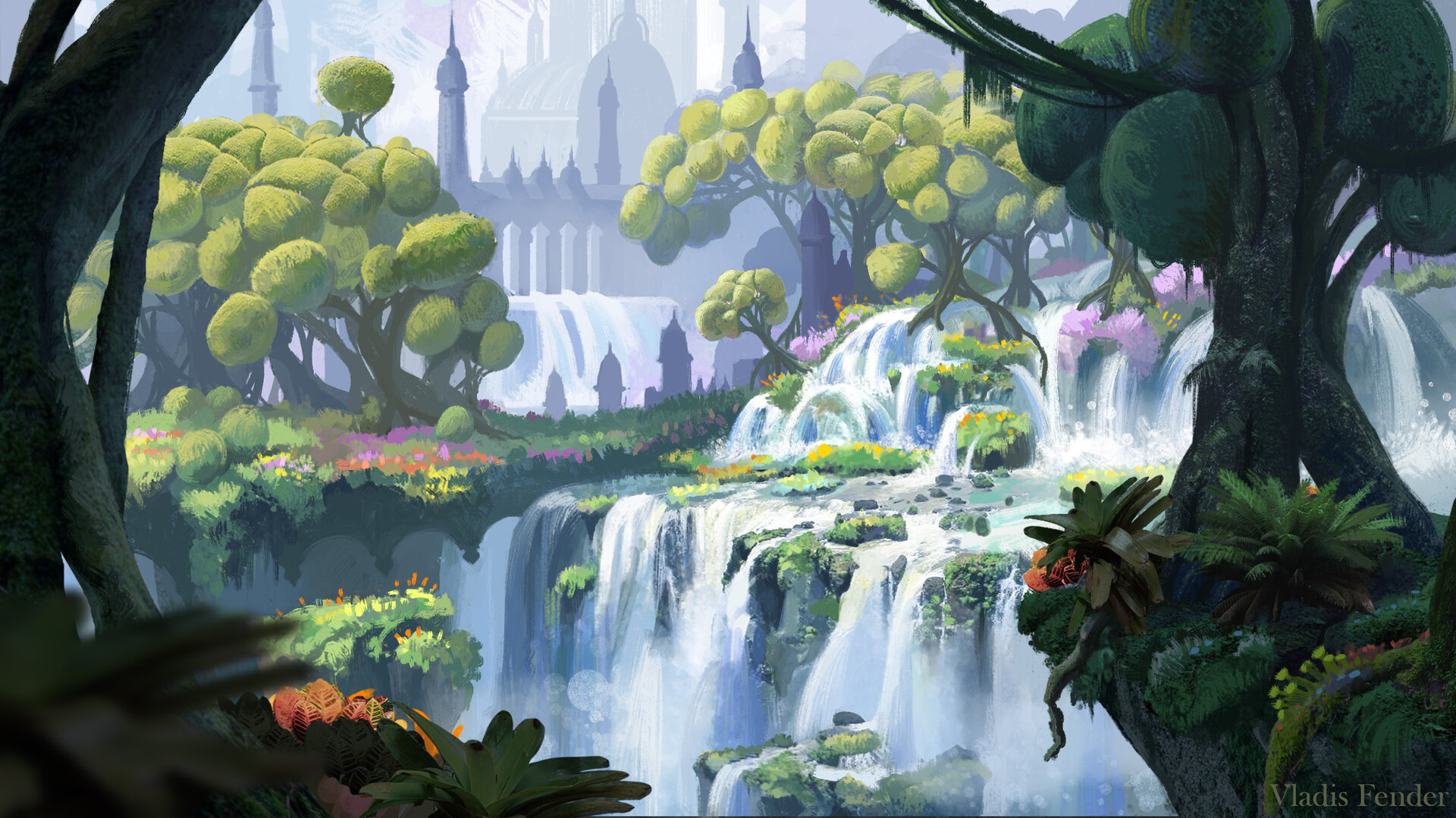 ArtStation - Waterfall valley concept