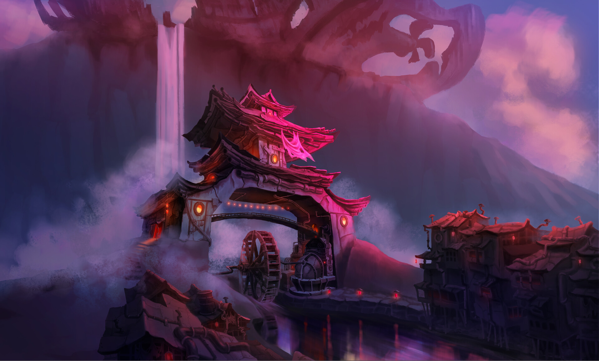 ArtStation - Japanese post-apocalyptic steampunk watermill