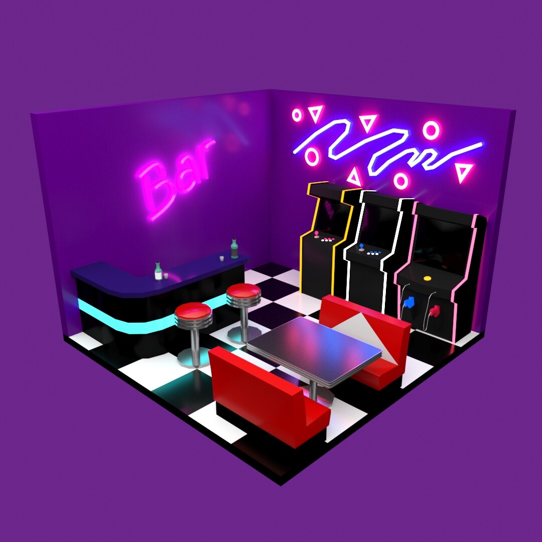 ArtStation - Low Poly 3D - Arcade Room