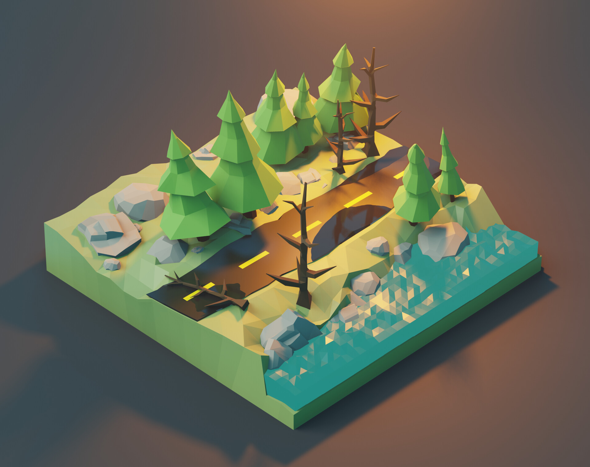 ArtStation - Low Poly Forest Road