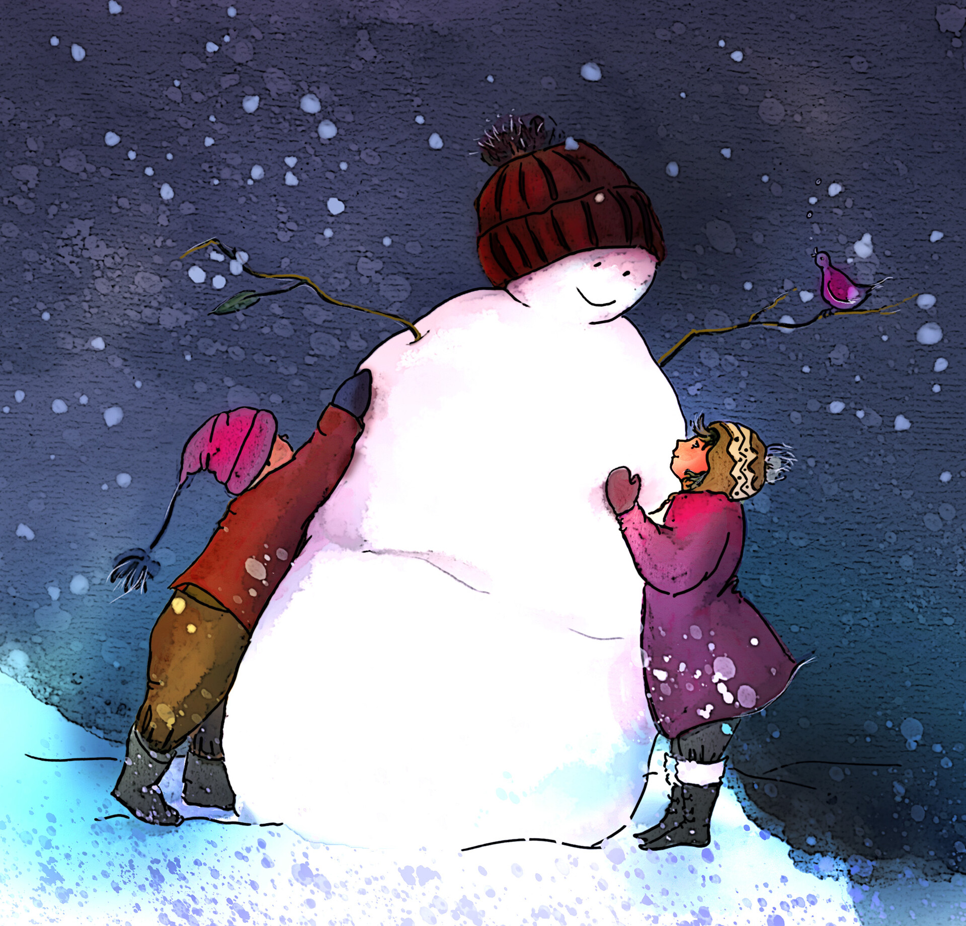 ArtStation - Winter snowman scene..children's book illustration