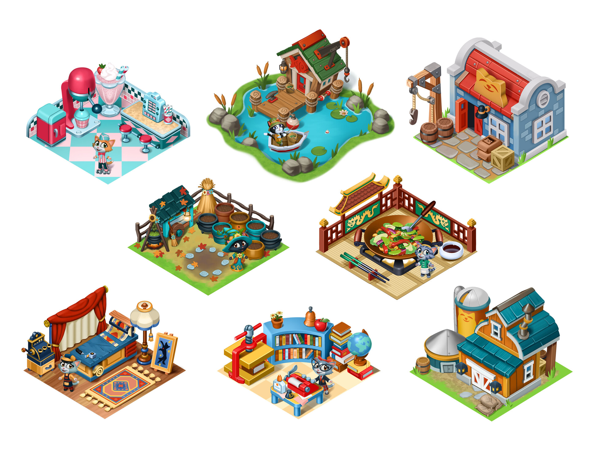 John Shroades - Kitty City Mobile Game Art - Characters and Environments