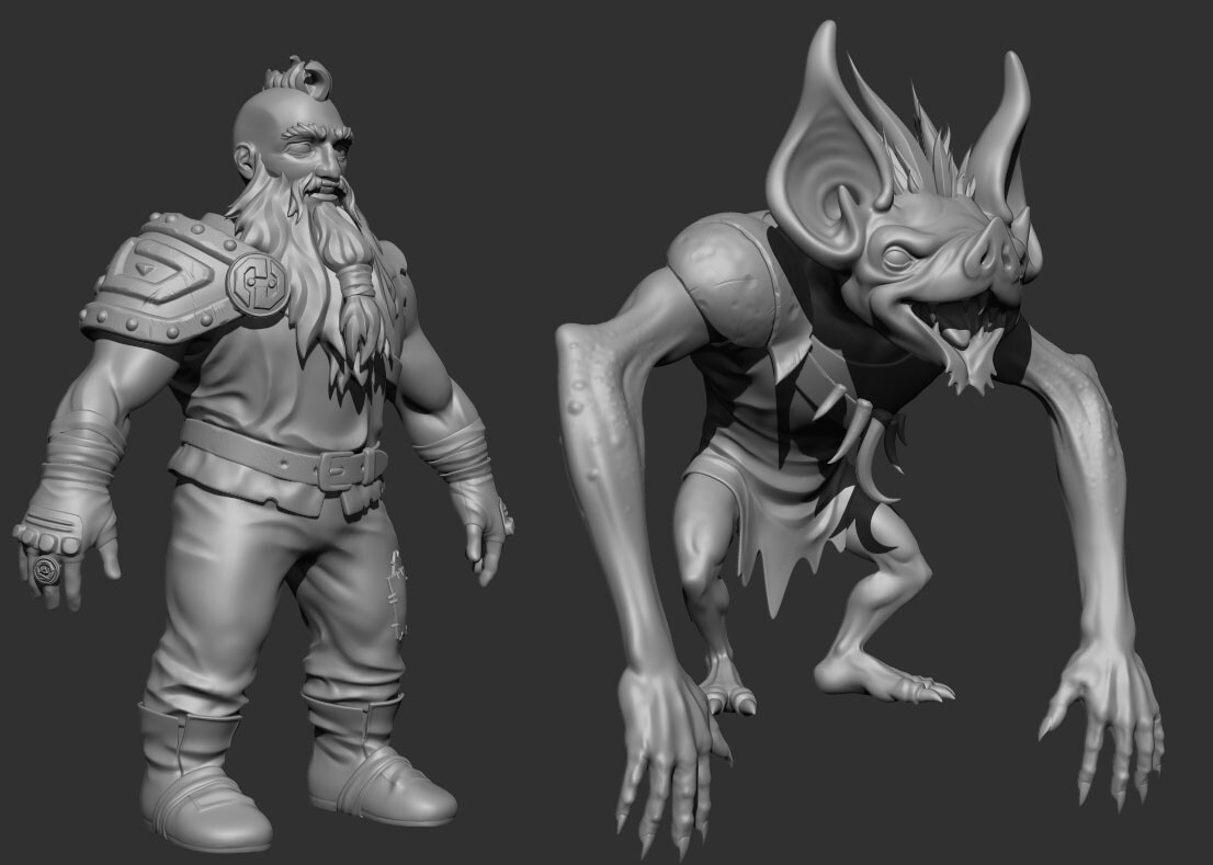 ArtStation - Personal Work - Bat Goblin and Dwarf WIP