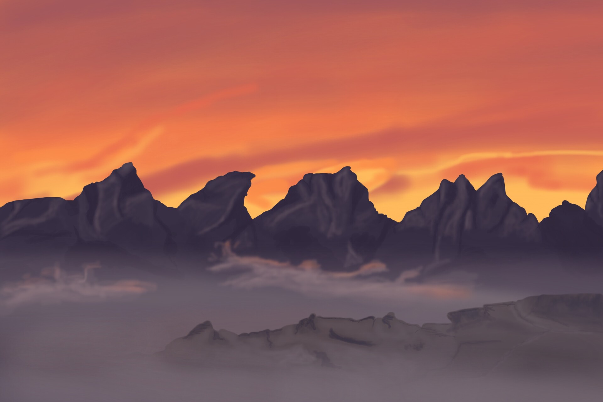 ArtStation - Sunset mountain