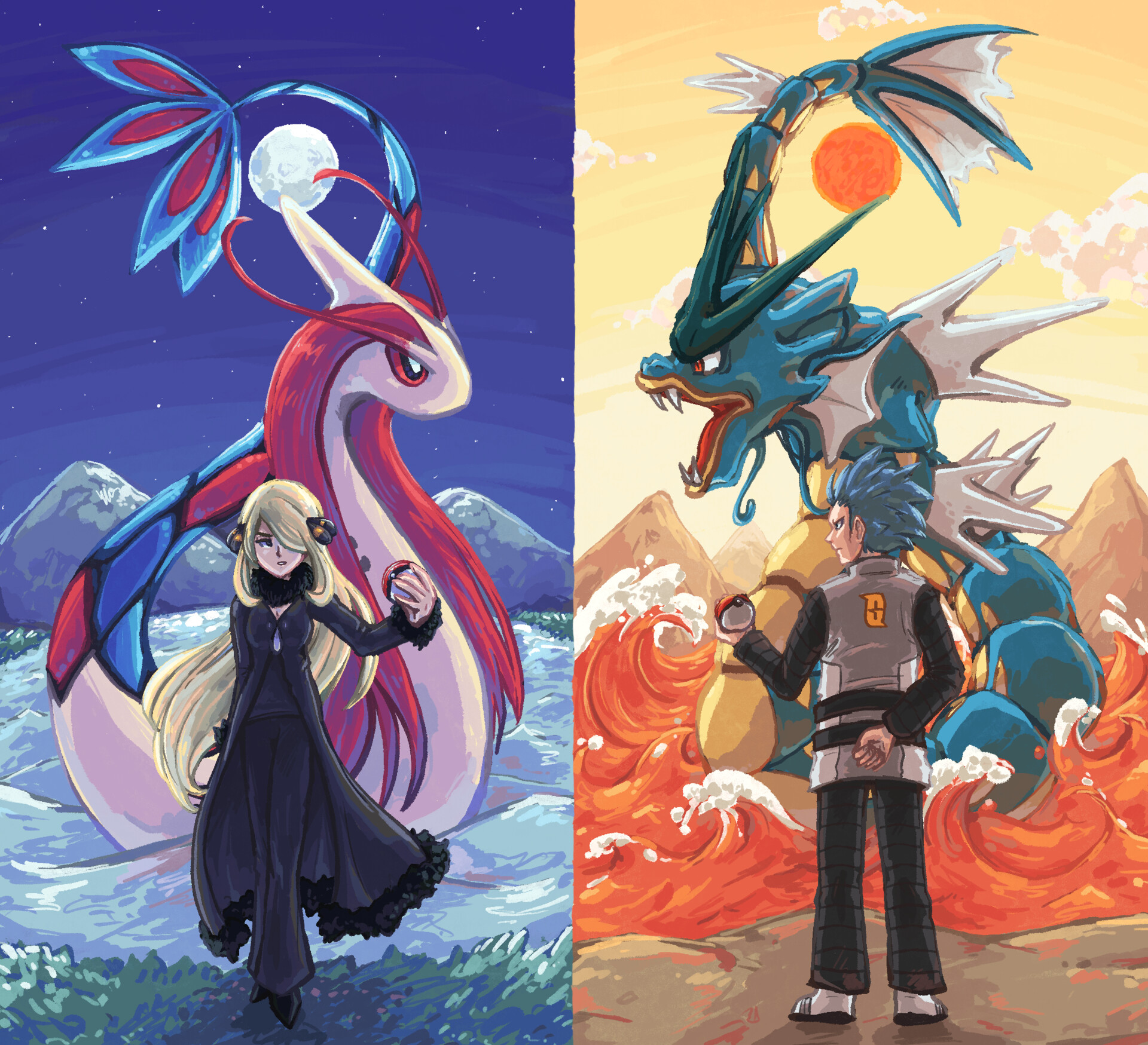 ArtStation - White Moon & Red Sun