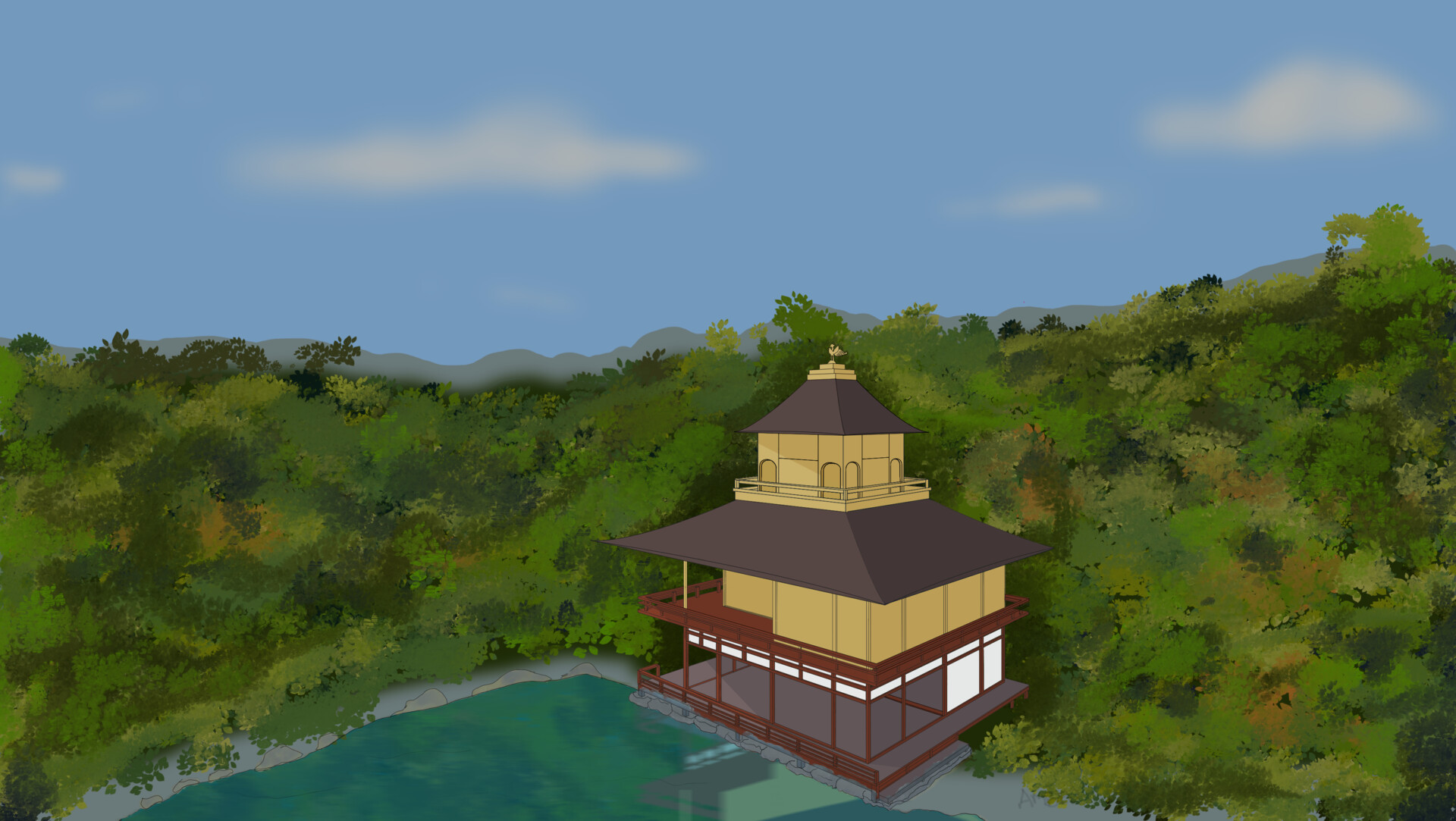 ArtStation - 2pt Perspective Golden Temple