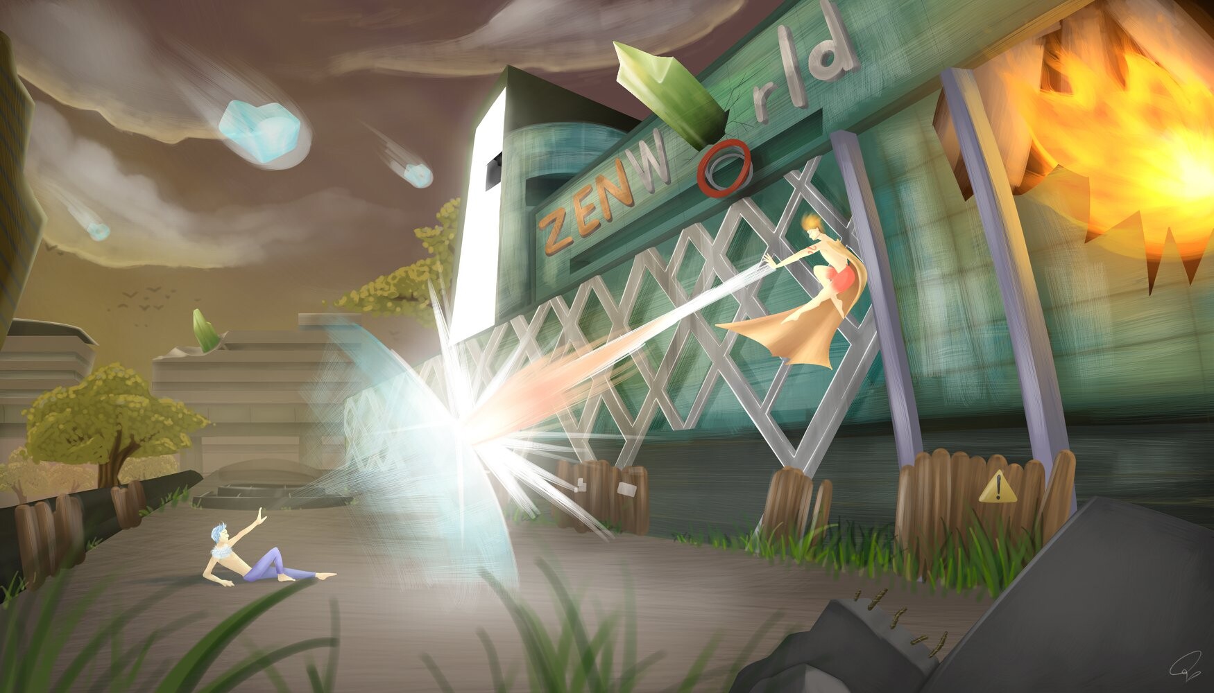 ArtStation - [Digital Painting] Fight scene - Ice vs Fire @Central W0rld