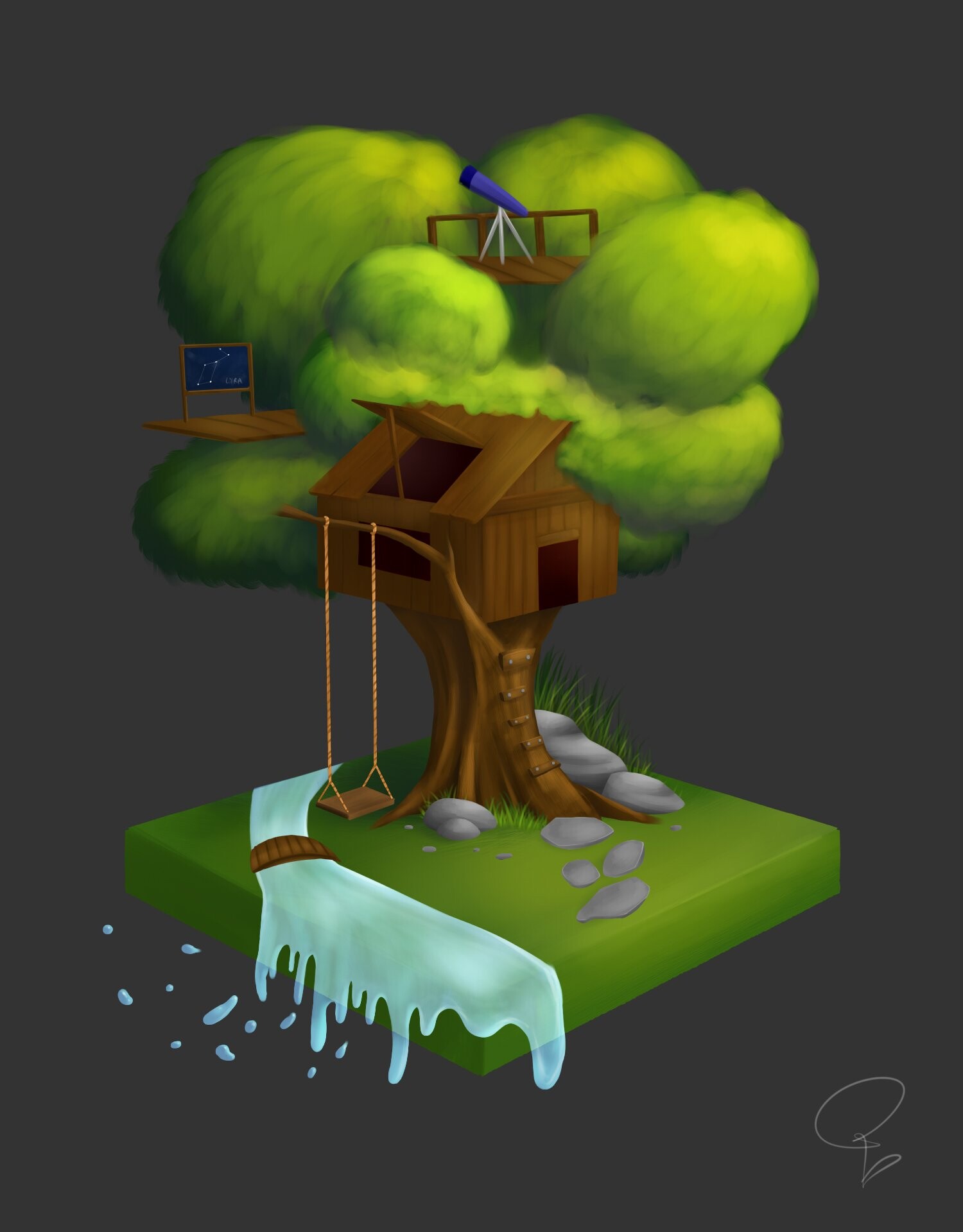 ArtStation - [Digital Painting] My tree house in my Imagine.