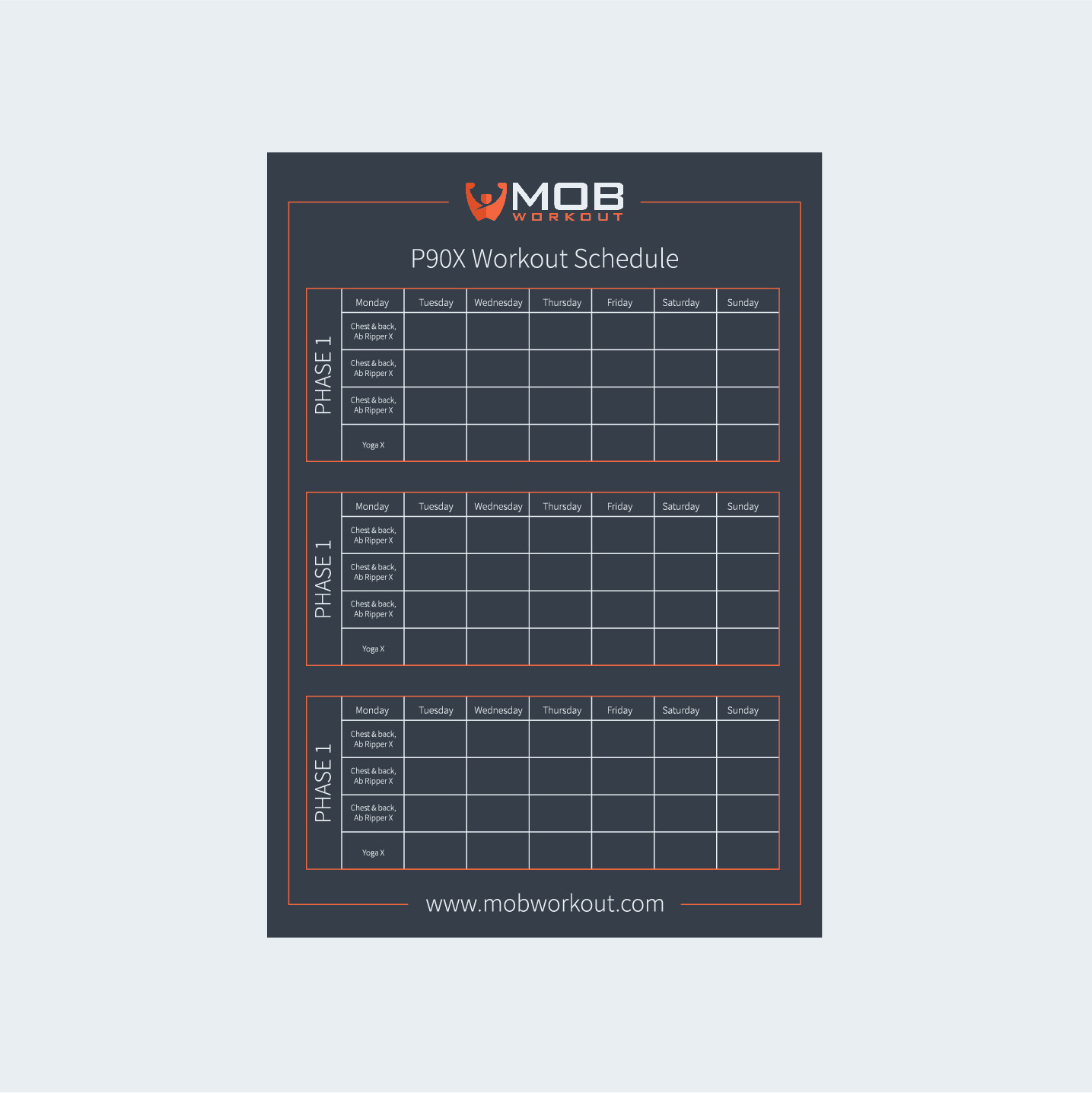P90x Schedule Phase 1
