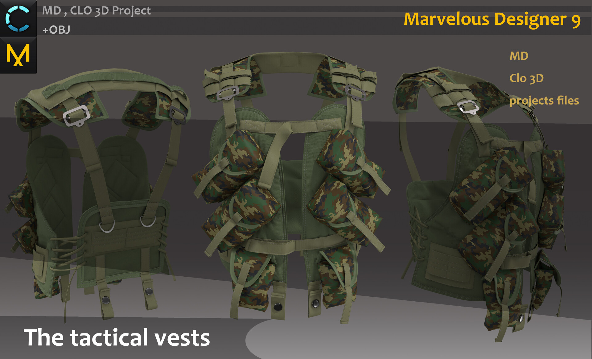 ArtStation - Tactical backpack/bag project. Clo3d, Marvelous designer.
