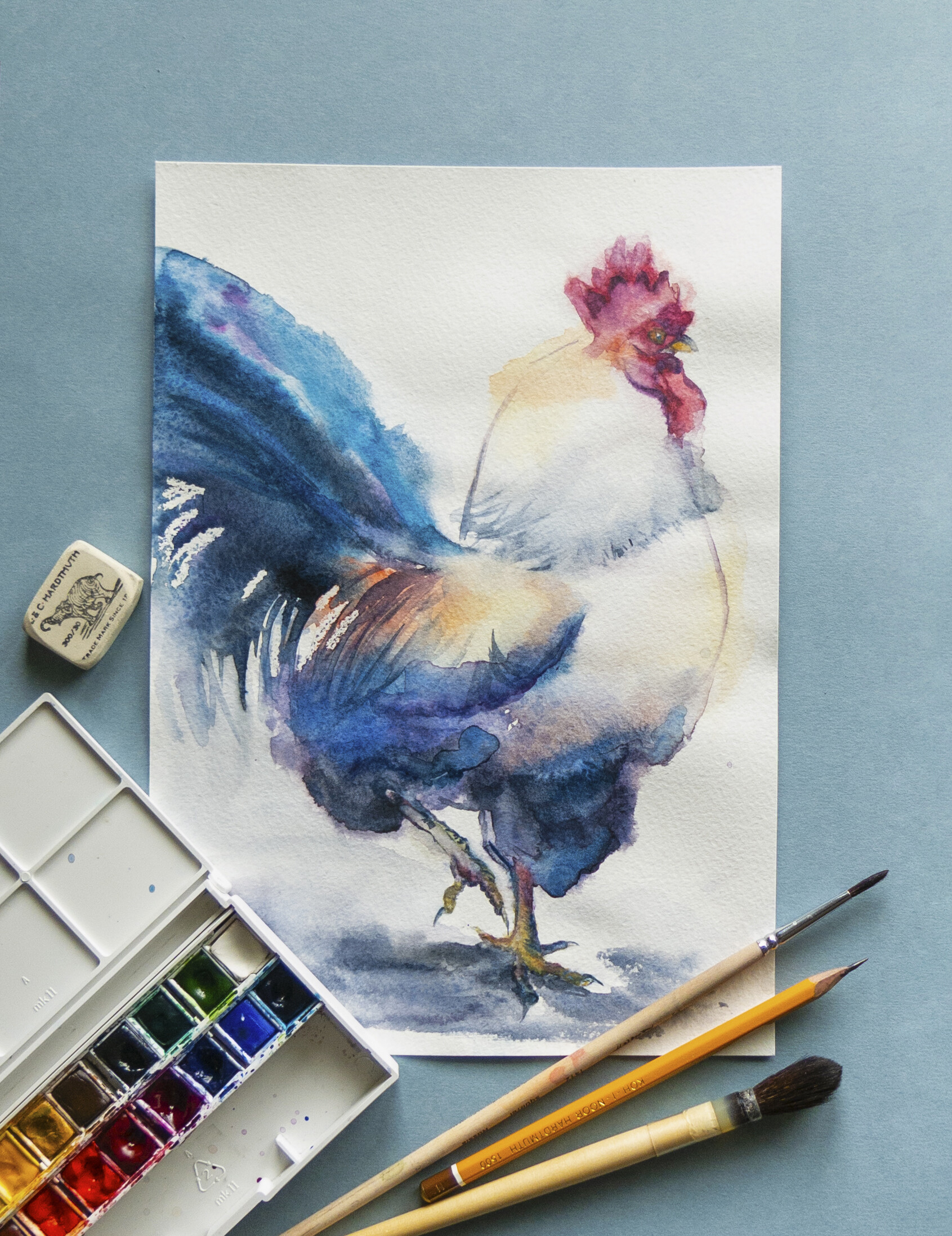ArtStation - Rooster watercolor
