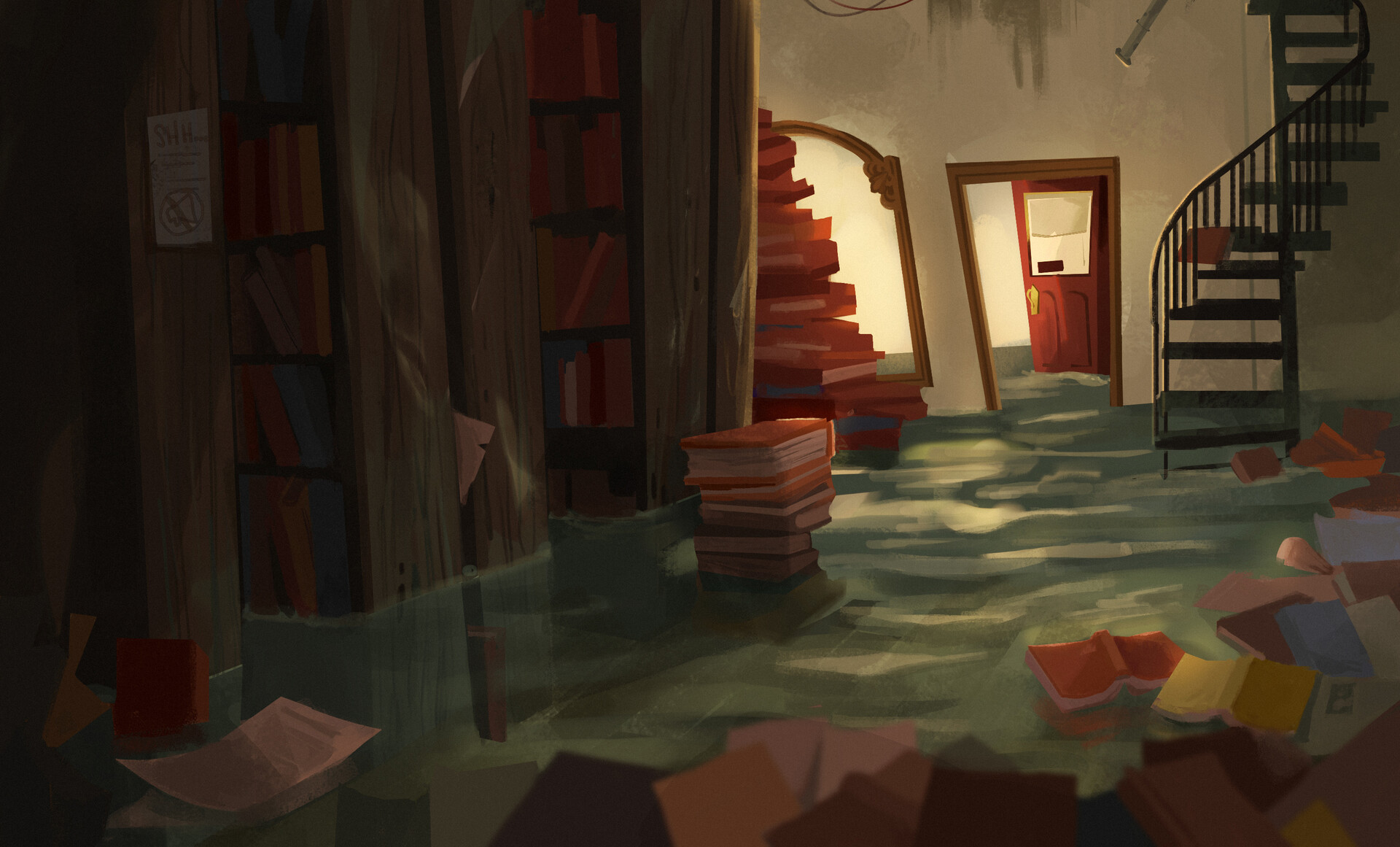 ArtStation - Flooded Bookstore