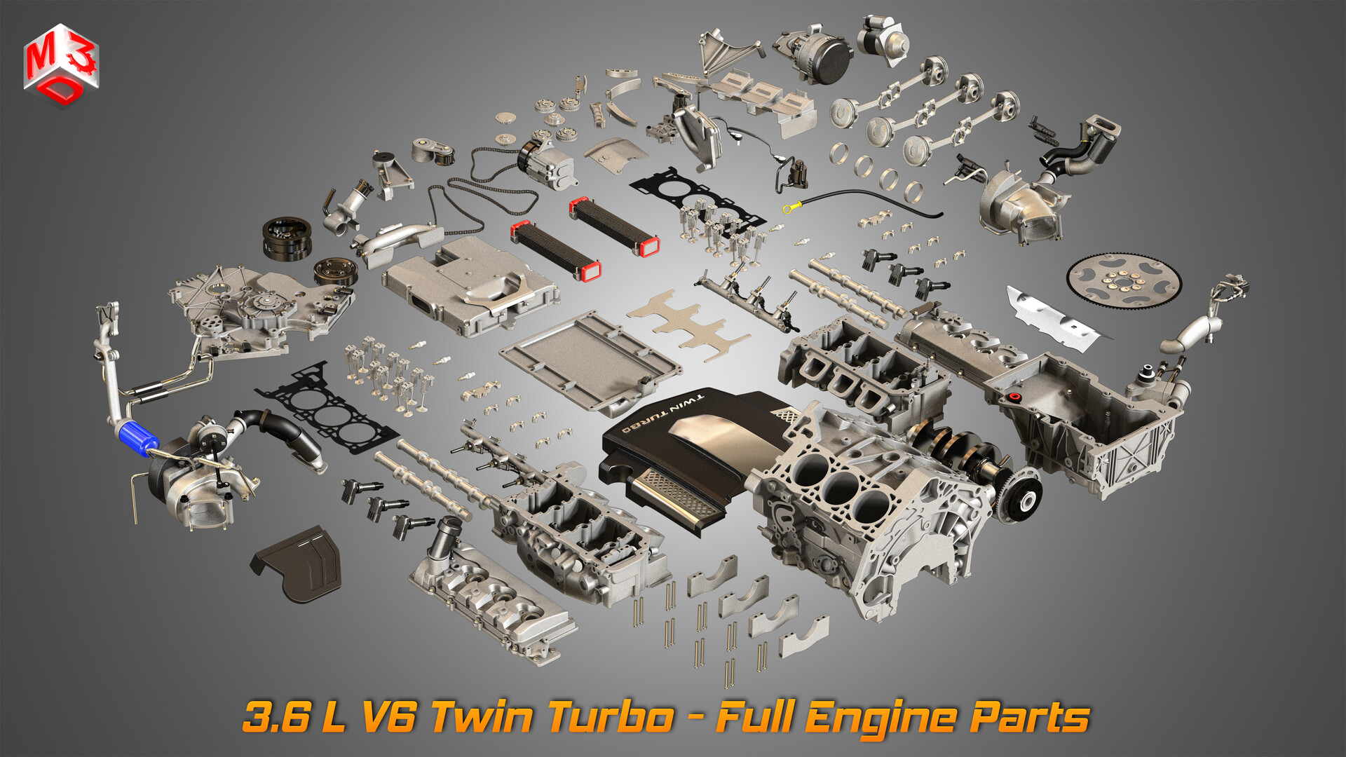 ArtStation - Twin Turbo V6 Engine Parts