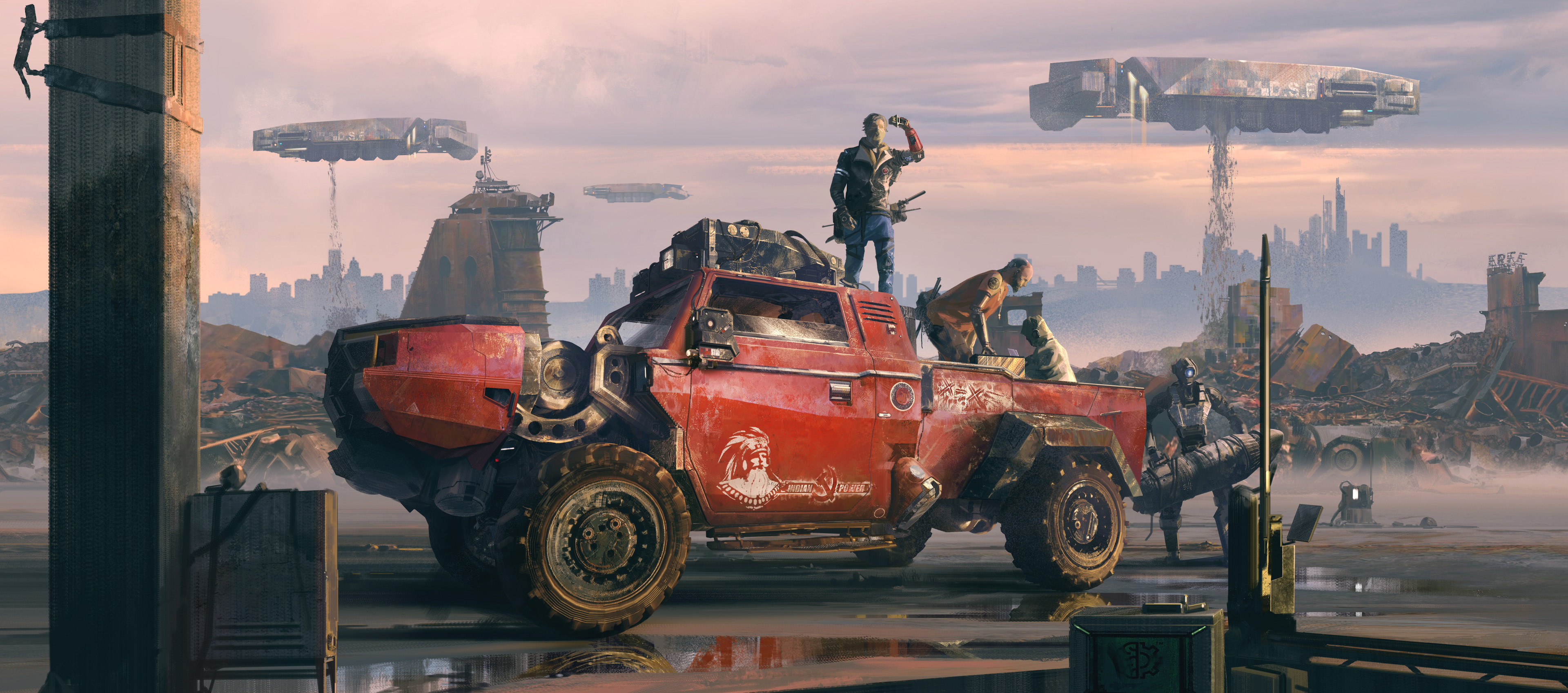Scavengers loading scrap materials during sunset by zhu liu : r/Cyberpunk