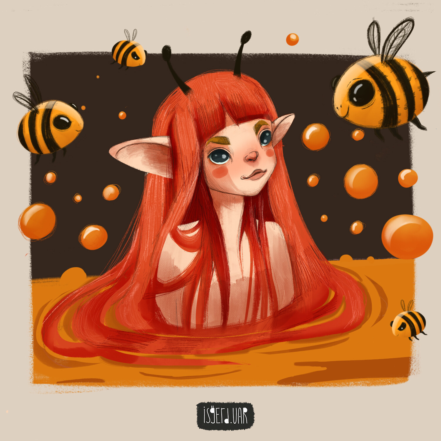 ArtStation - Girl in honey with bees. Character design. Digital art