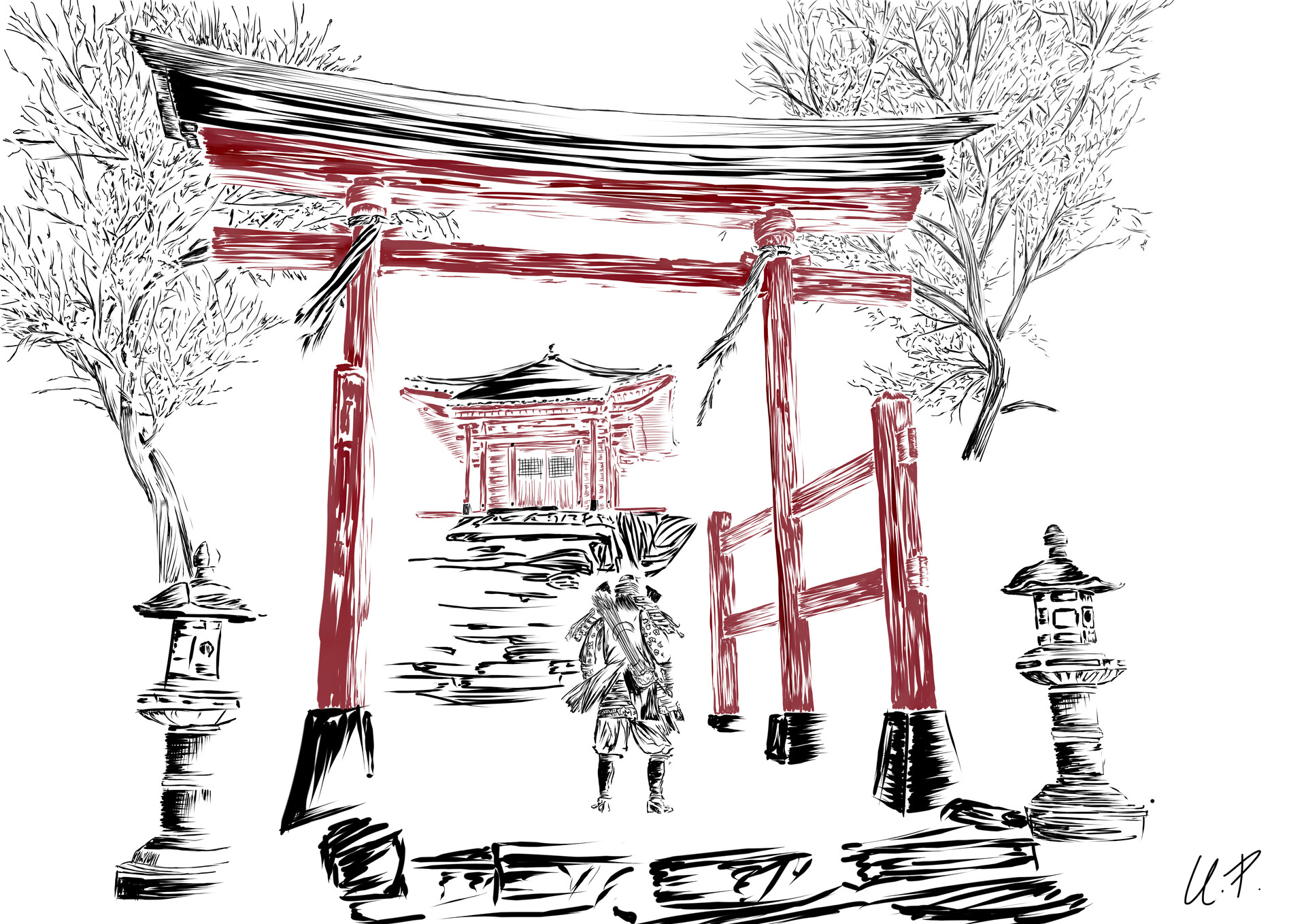 ArtStation - Samurai at a Inari Shrine