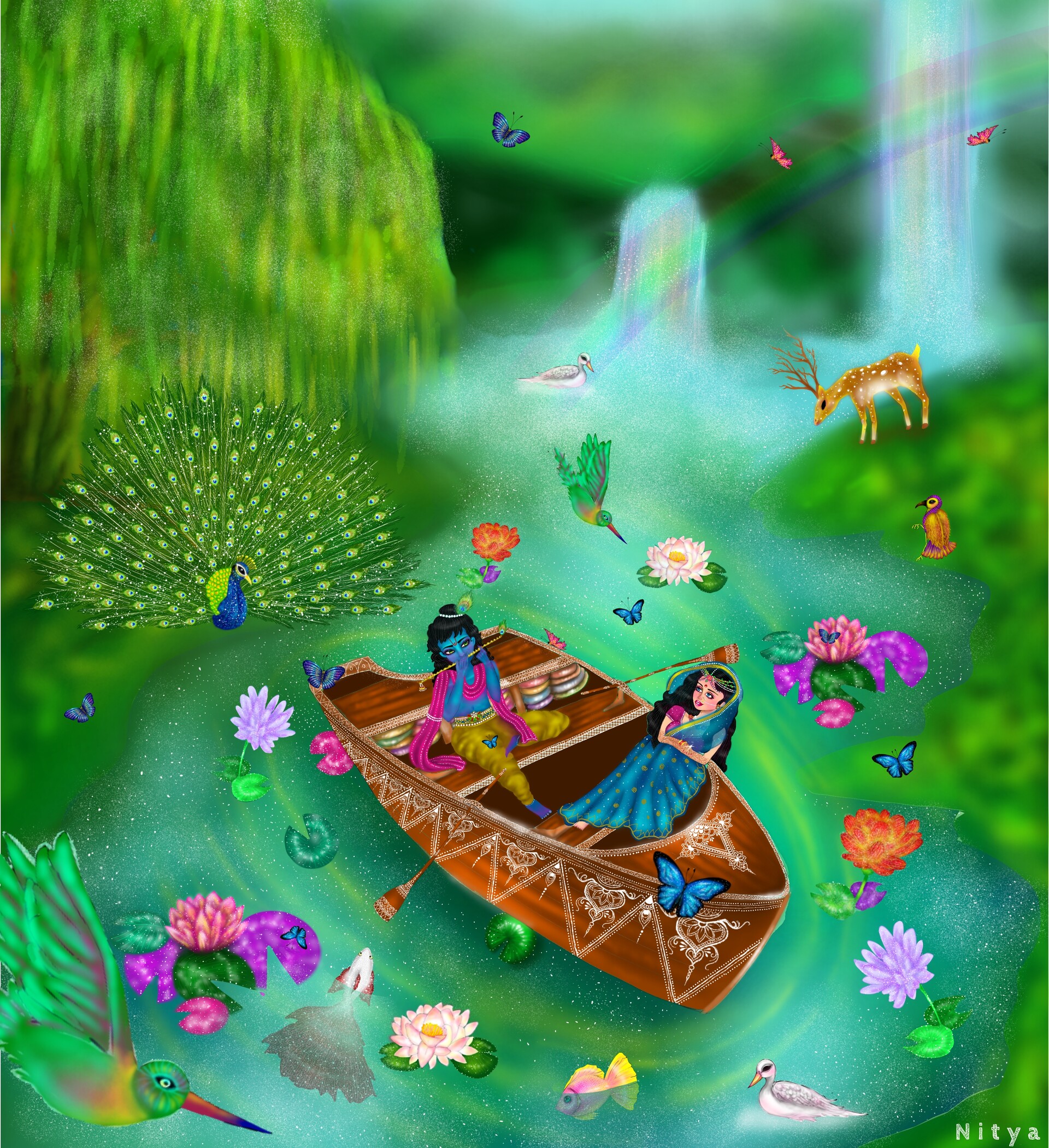 Radha Krishna On Boat