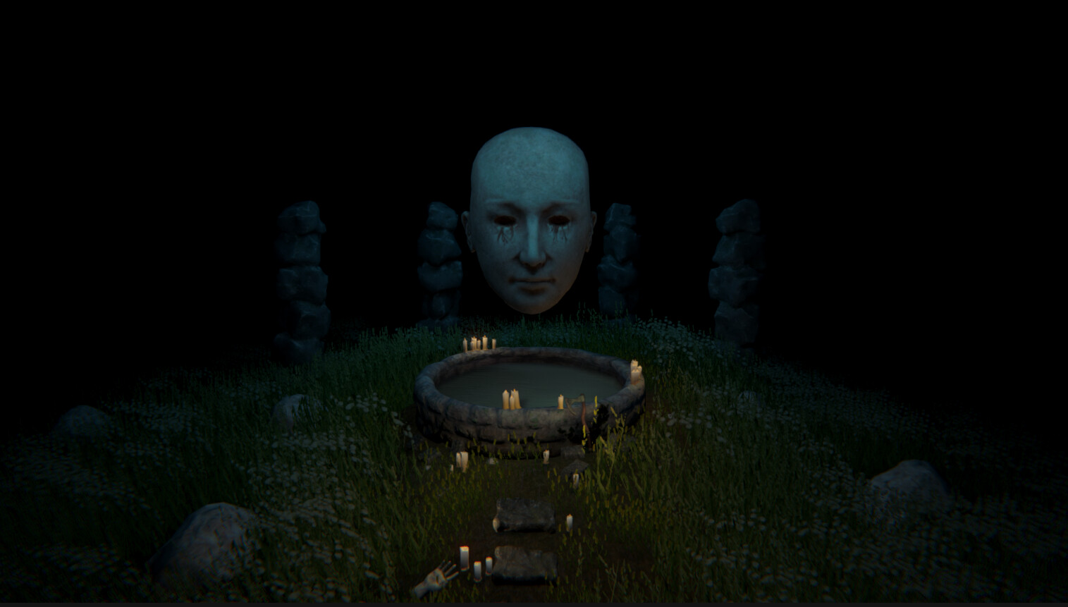 floating head in darkness