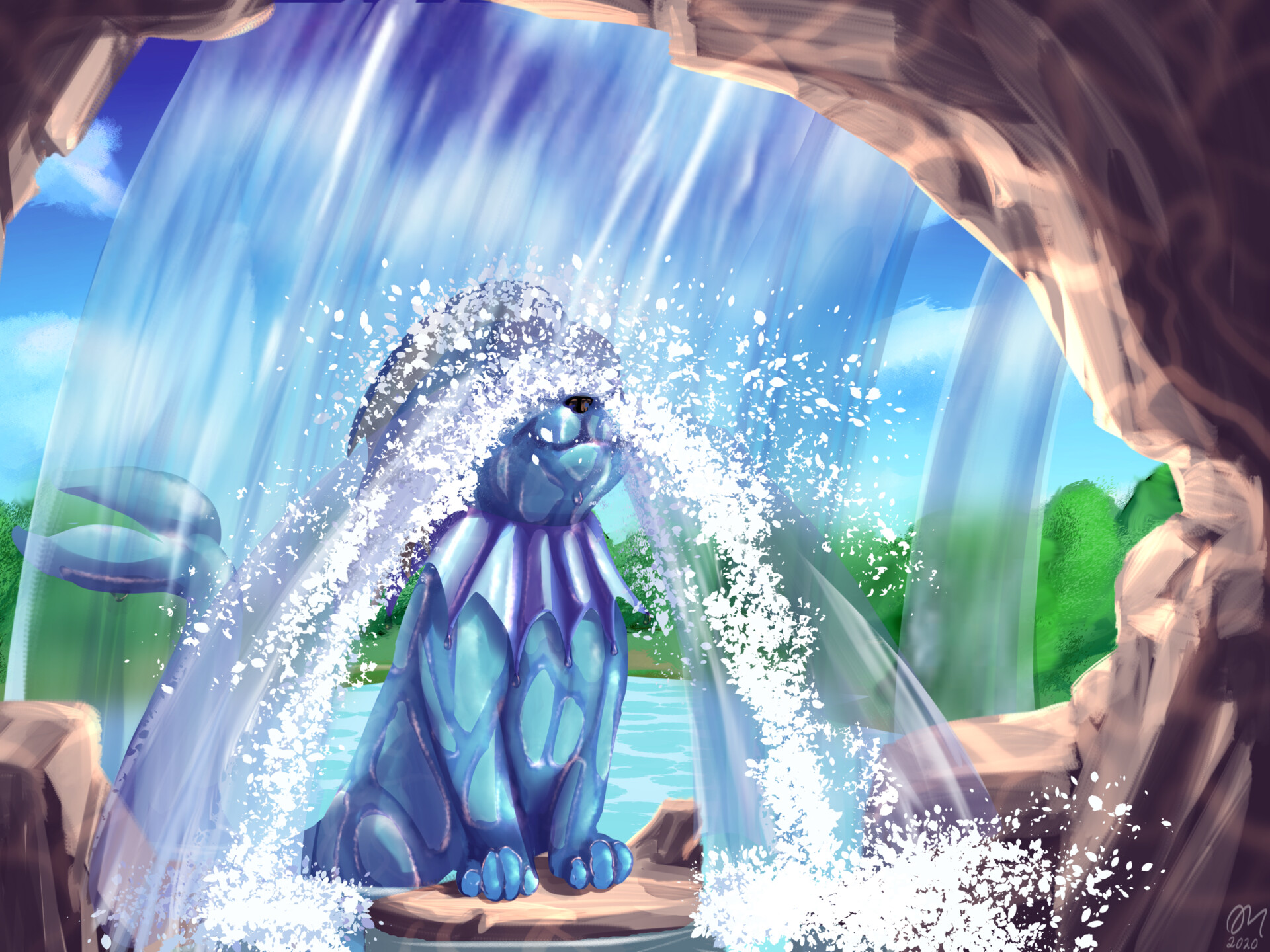 ArtStation - Vaporeon under a waterfall