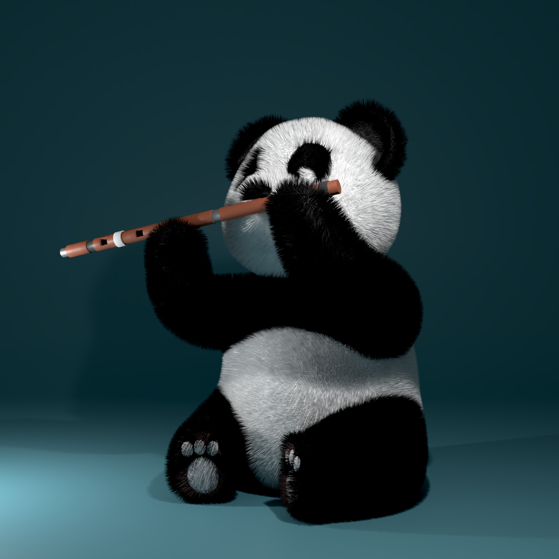 ArtStation - Cute Panda Playing the Flute