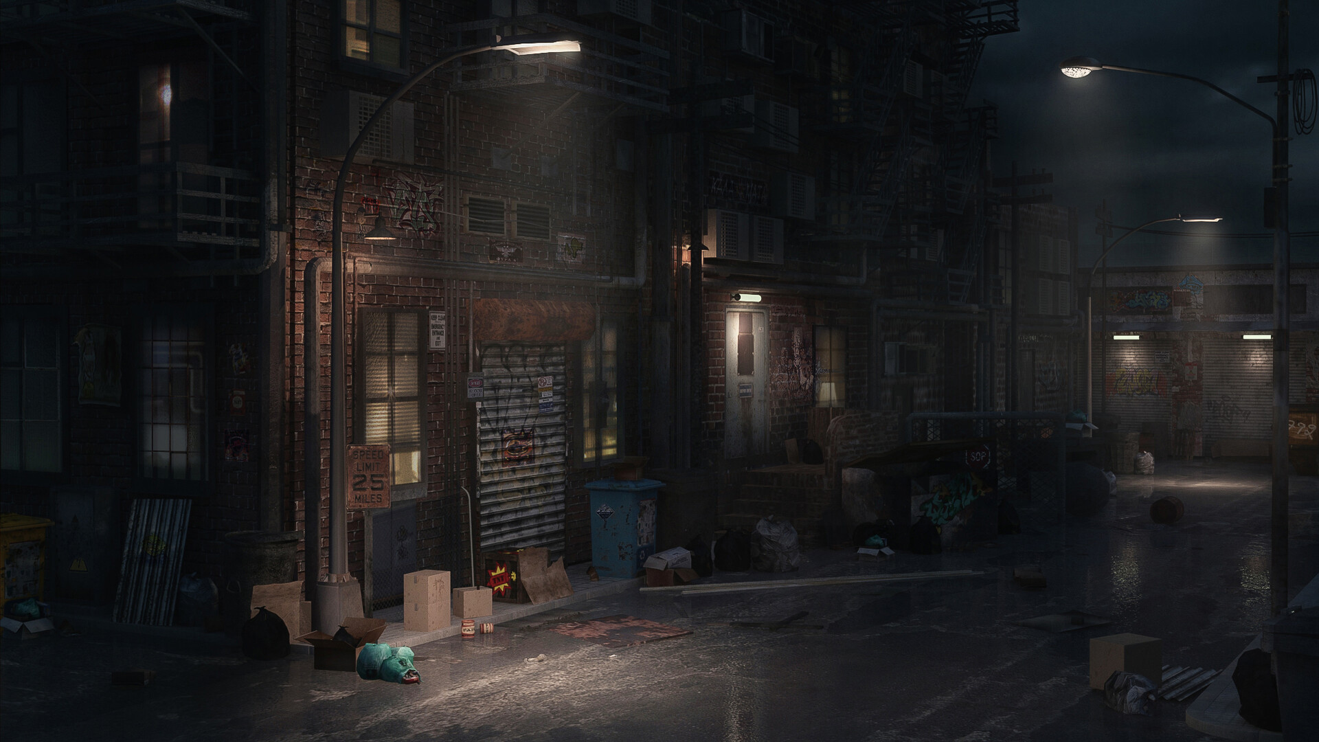 Comic Dark Alleyway At Night