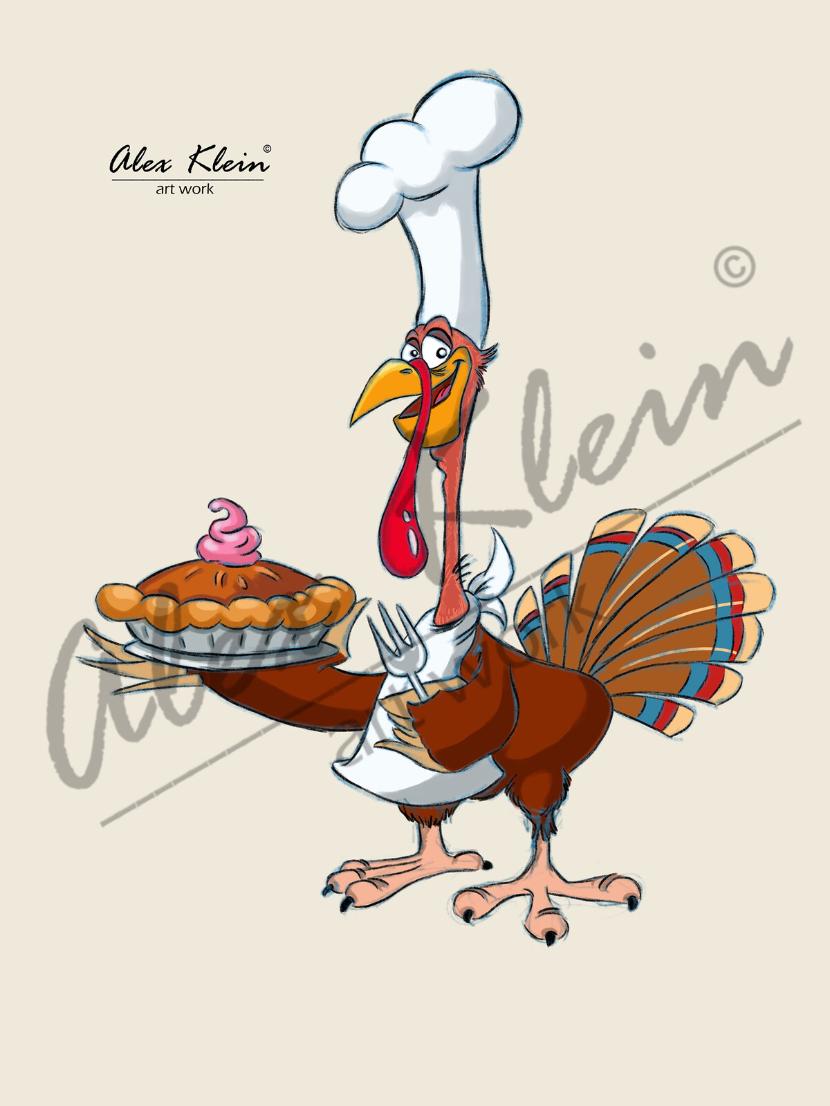 Alex Klein - Turkey Thanksgiving Illustration Original Drawing Digital Art