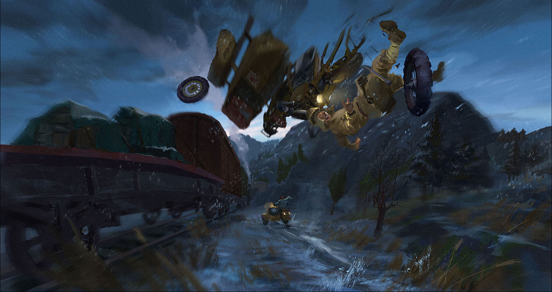 ArtStation - Fighting on railroad