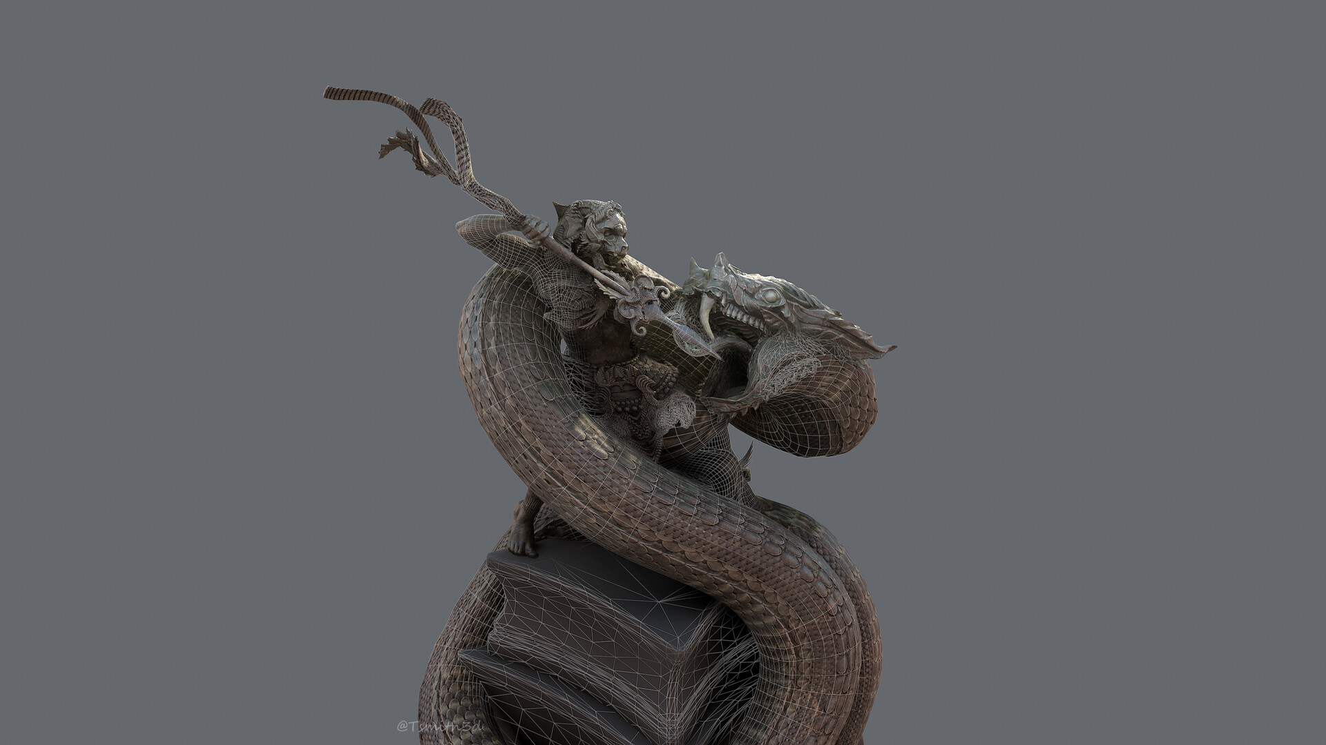 Tyler Smith - Warrior Slaying Serpent Demon Statue